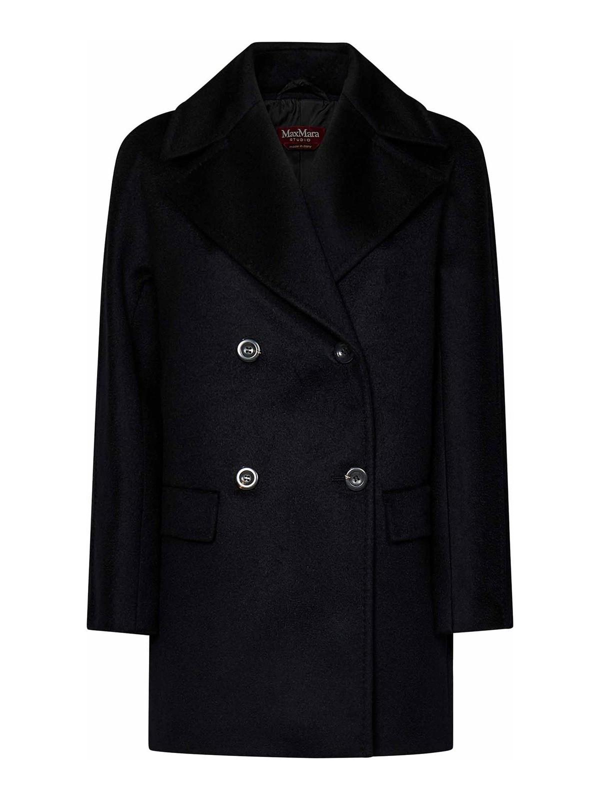 Max Mara Short Cashmere Double-Breasted Coat in Black | Lyst