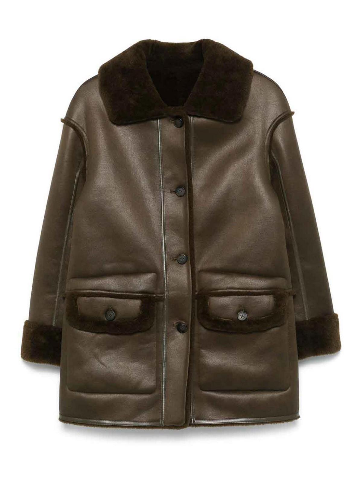 Urbancode Vegan Leather Sheepskin Jacket in Brown | Lyst