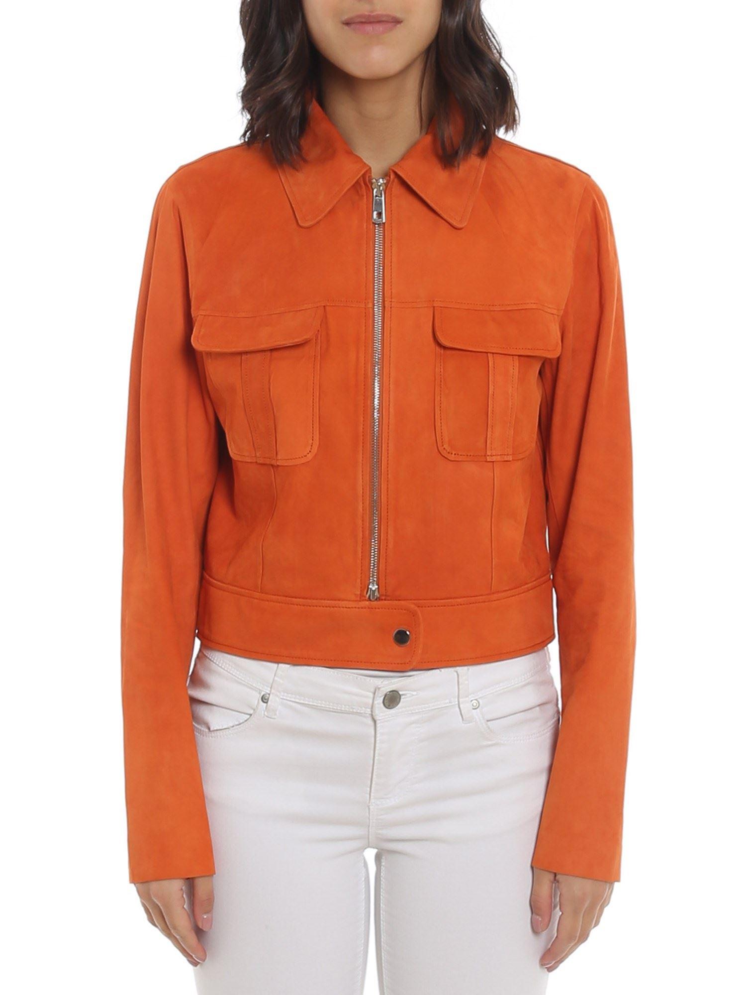 DESA NINETEENSEVENTYTWO Coral Colour Suede Short Jacket in Orange - Lyst