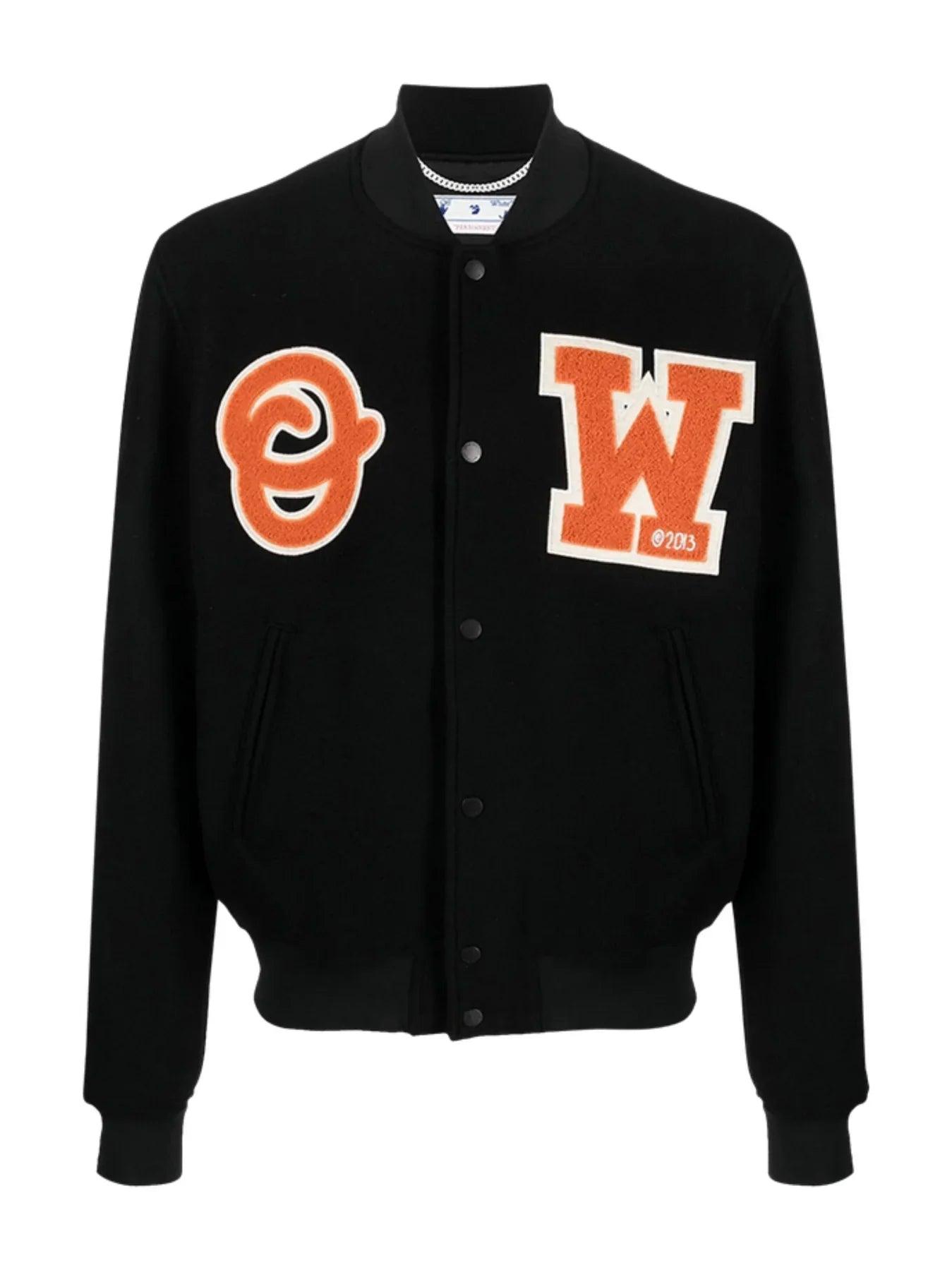 Off-White c/o Virgil Abloh Off- Ow Patch Logo Varsity Jacket in Black for Men | Lyst