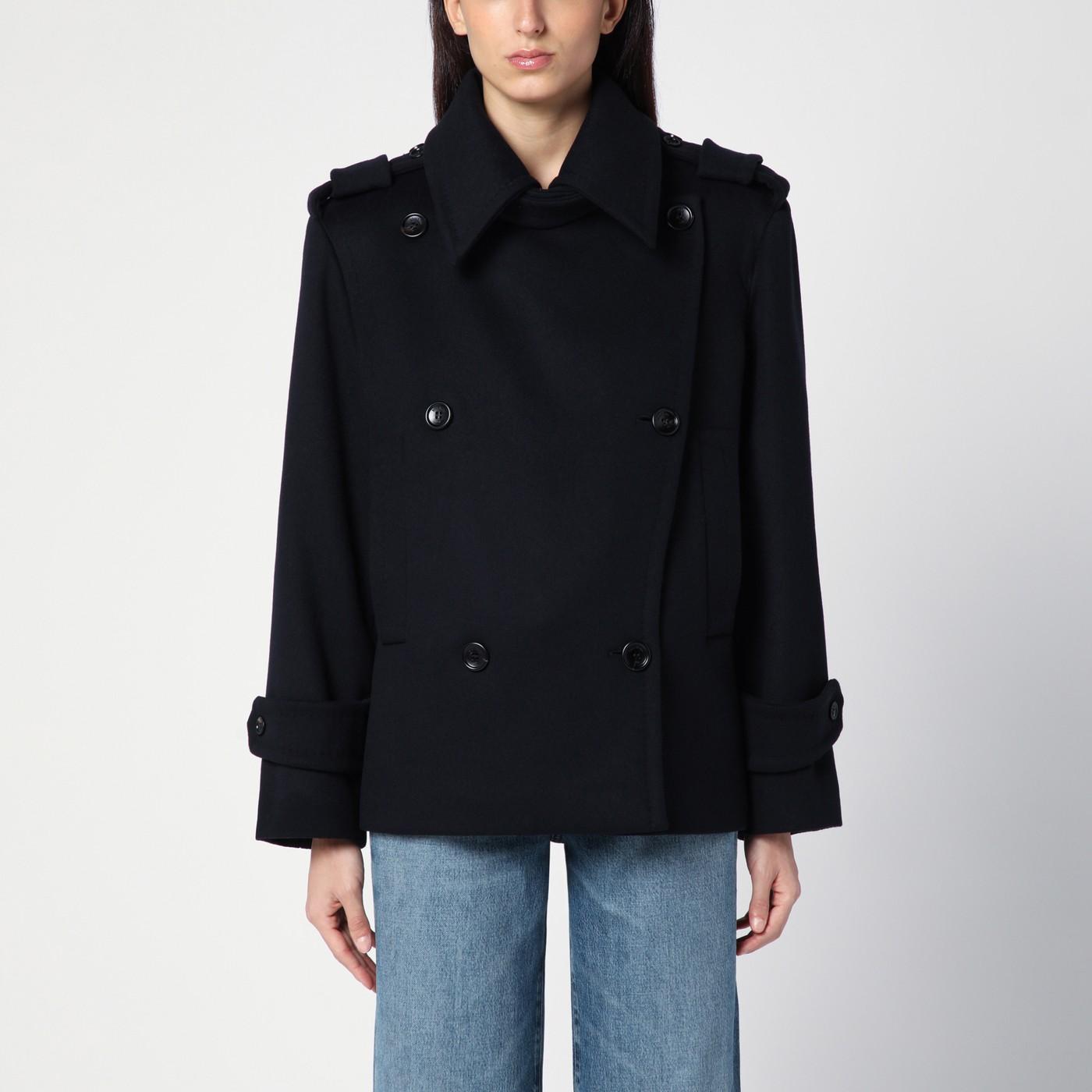 Max Mara Blue Double-breasted Wool Coat in Black | Lyst