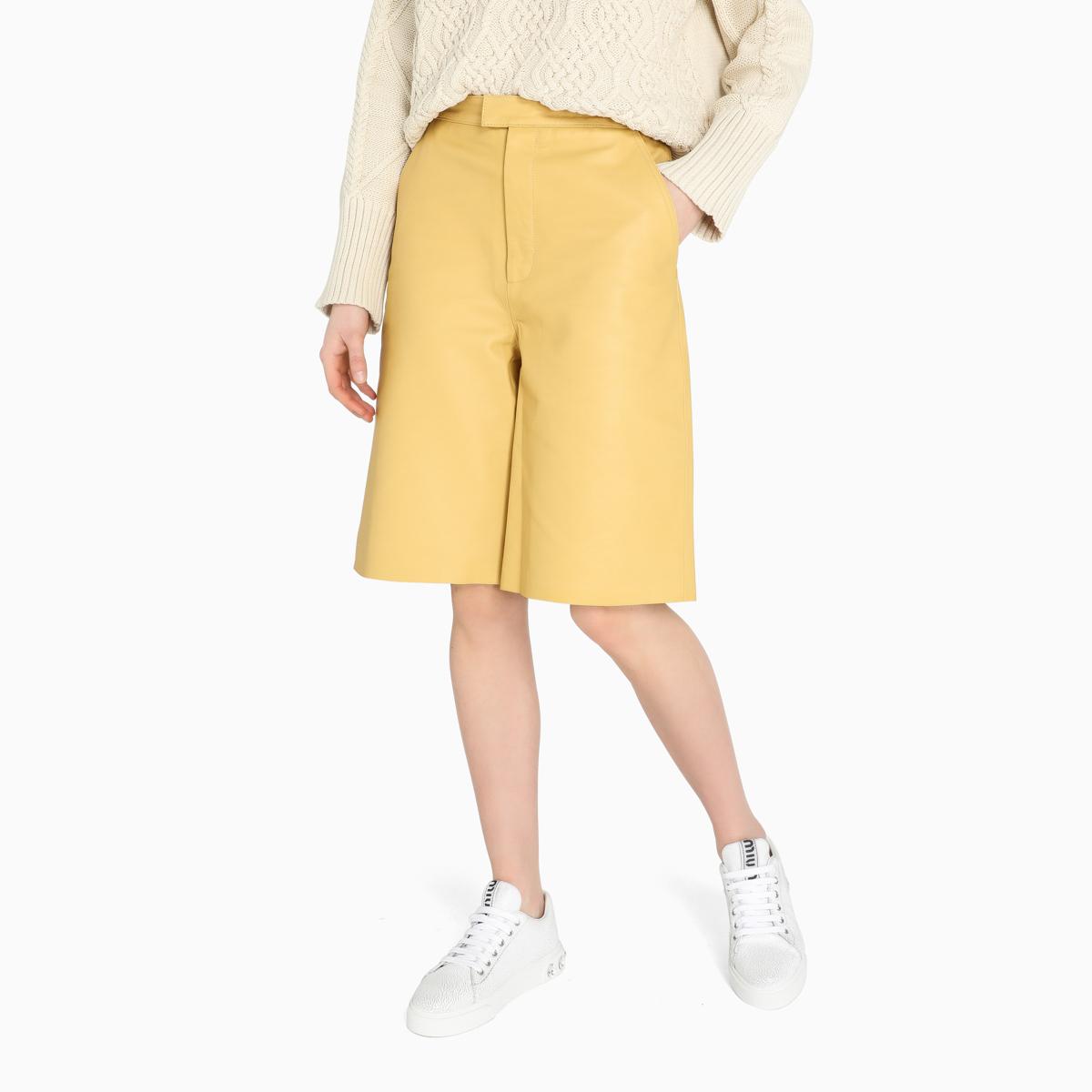 REMAIN Birger Christensen Yellow Leather Bermuda Pants - Lyst