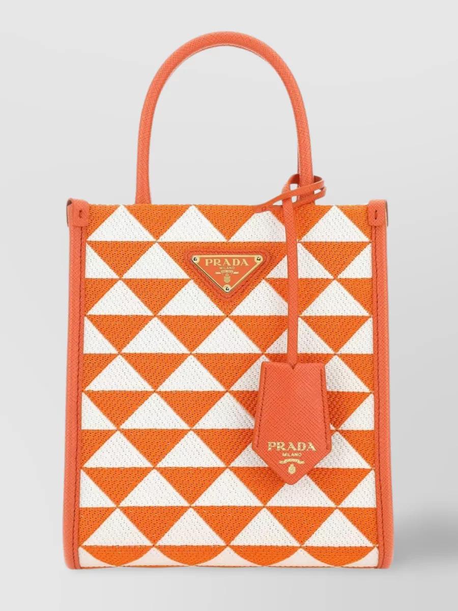 Prada Micro Symbol Tote Bag With Embroidered Fabric in Orange | Lyst