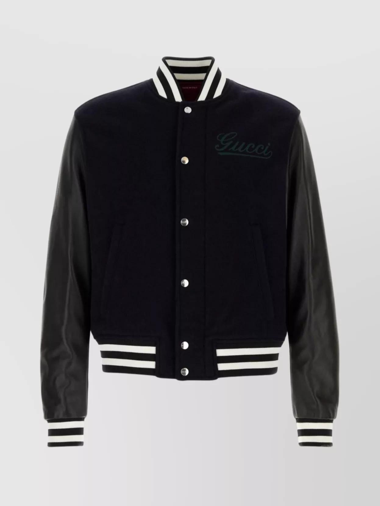 Gucci Bomber Jacket Wool Contrast Sleeves in Blue for Men | Lyst