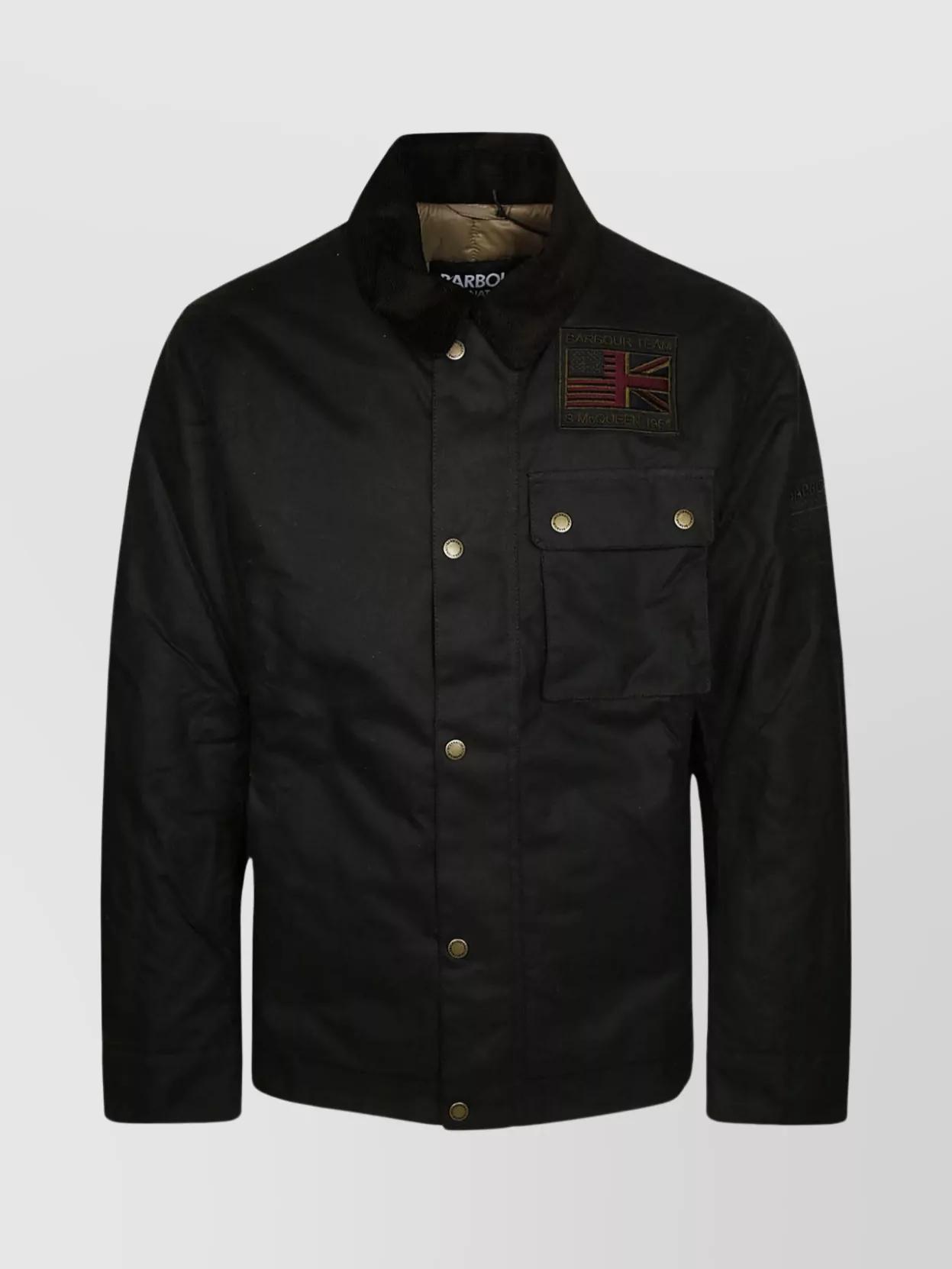 Barbour Steve Mcqueen Wax Jacket With Patch Detail in Black for Men | Lyst