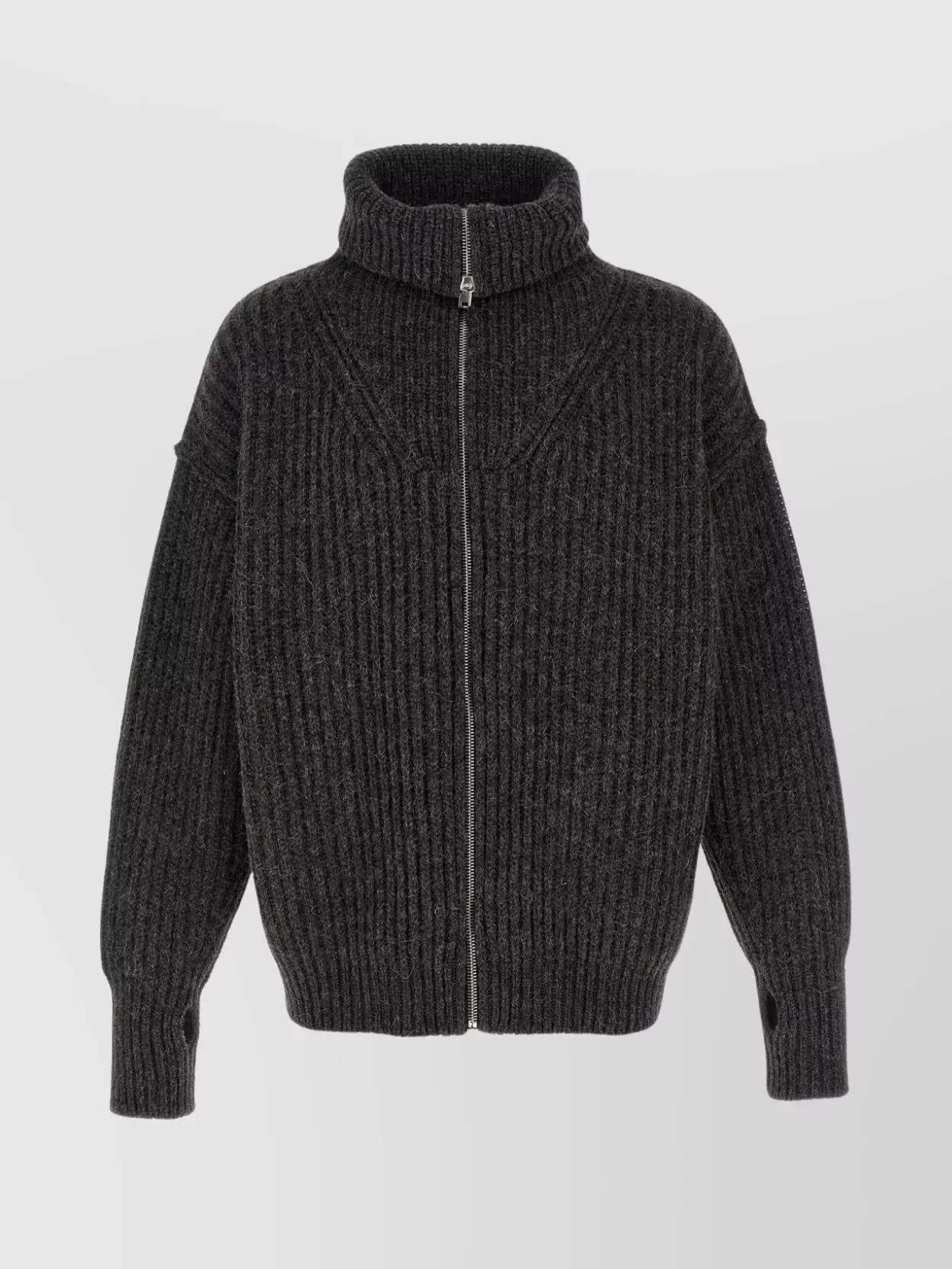 Lemaire Chunky Knit High Neck Ribbed Cardigan in Gray for Men | Lyst
