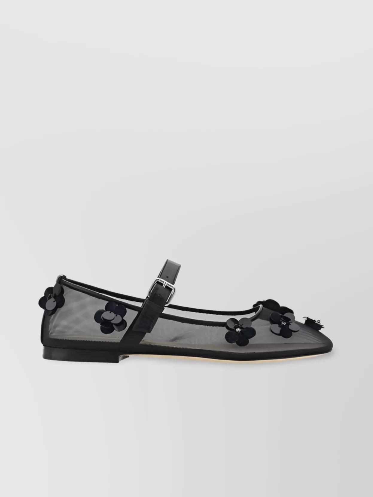 Mach & Mach Floral Sequin Mesh Block Heel Ballerinas in Black | Lyst