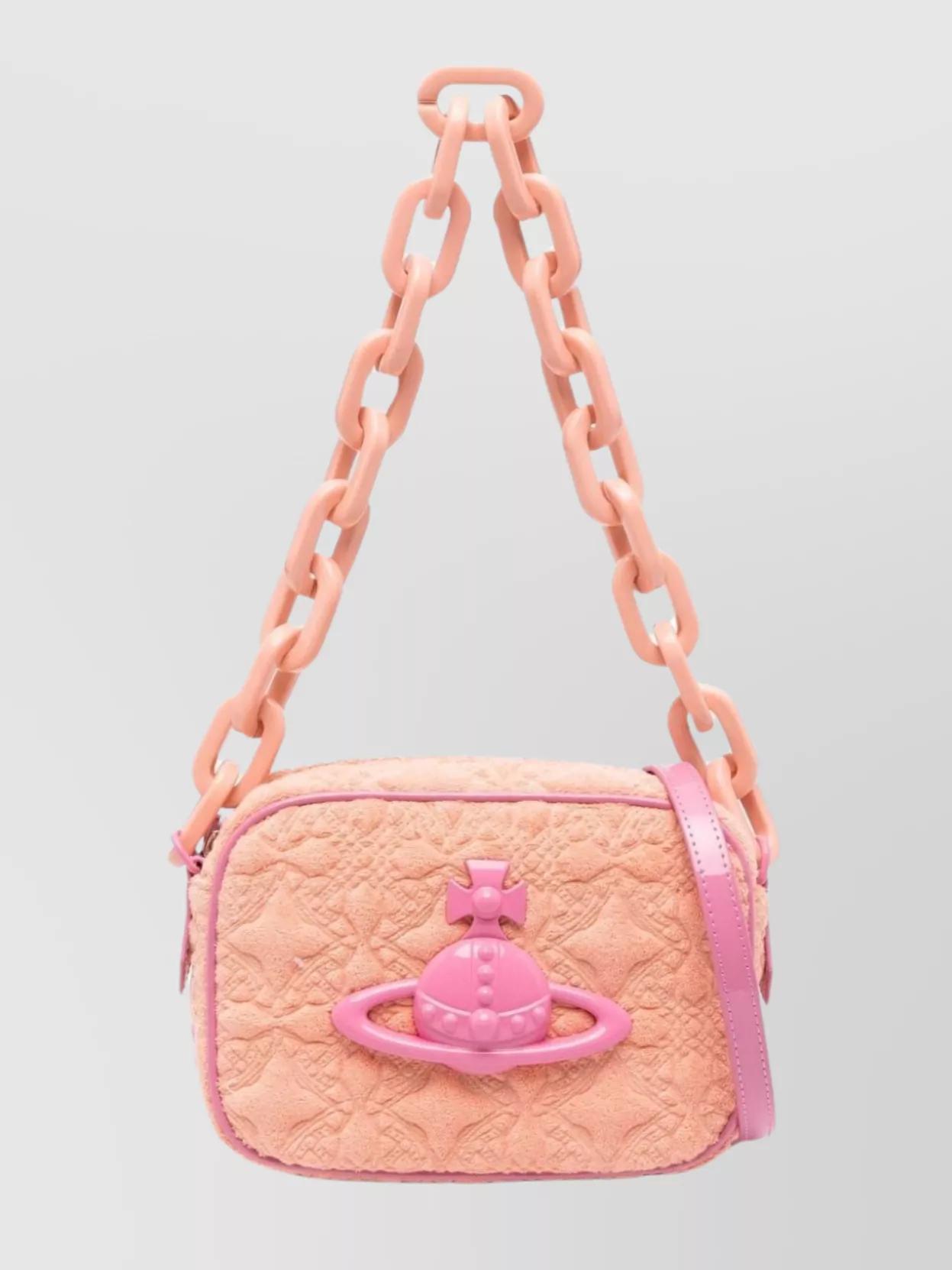 Vivienne Westwood Peach Embroidered Shoulder Bag With Chain Handle in Pink | Lyst