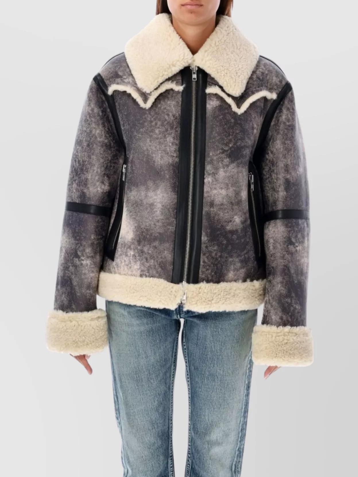 Stand Studio Shearling Aviator Jacket Contrast Trim in Gray | Lyst