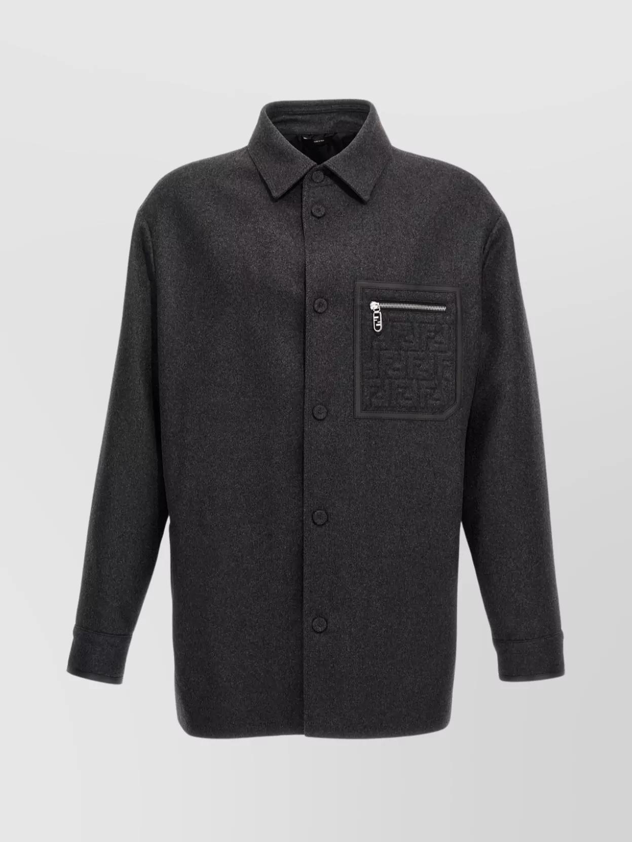 Fendi Zippered Chest Pocket Jacket With Long Sleeves in Black for Men ...