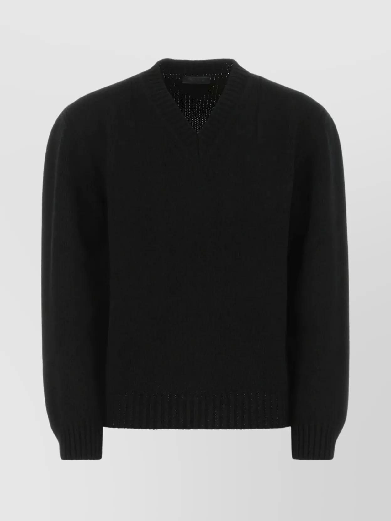 Prada Wool Sweater With Knit Texture And V Neckline in Black for Men | Lyst
