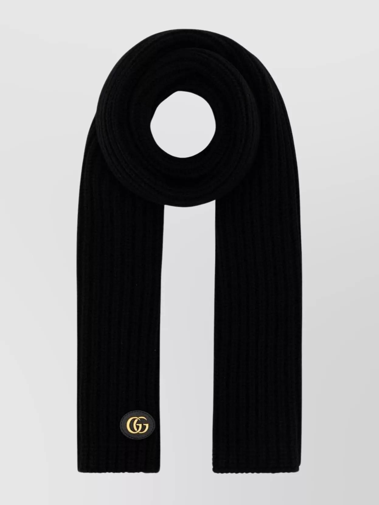 Gucci Ribbed Texture Wool Blend Scarf in Black | Lyst