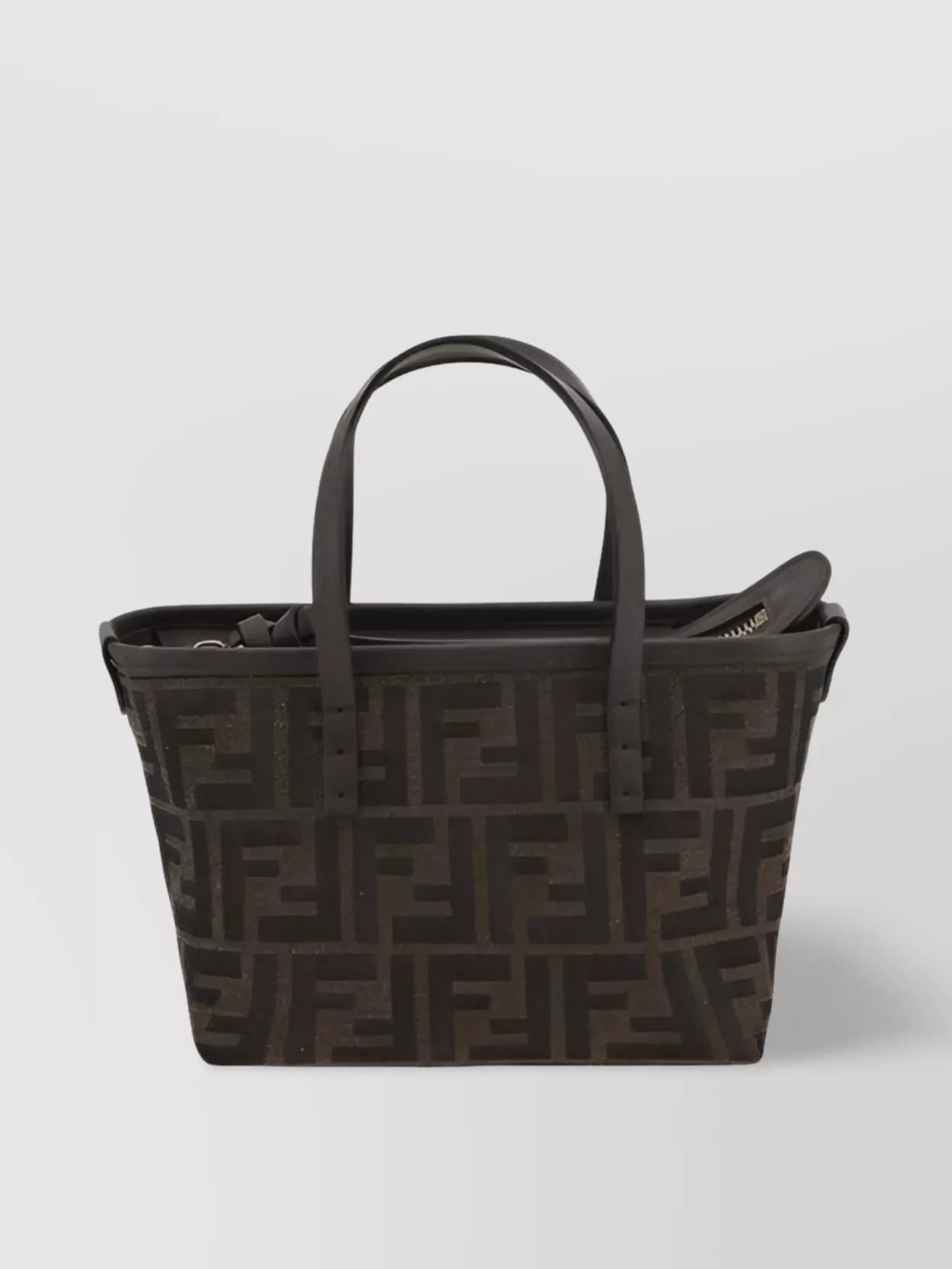 Fendi Compact Jacquard Shoulder Bag With Leather Strap in Black | Lyst