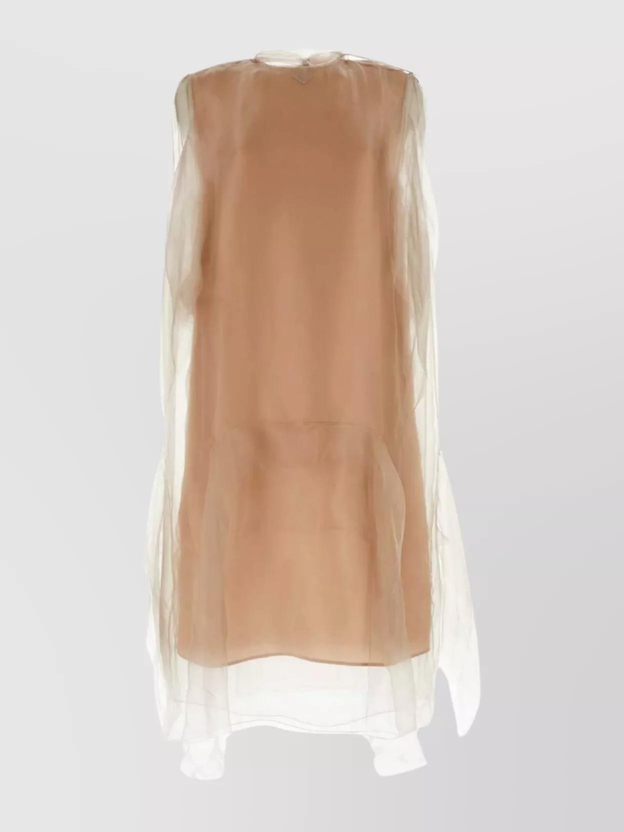 Prada Sheer Overlay Layered Round Neckline Dress in White | Lyst