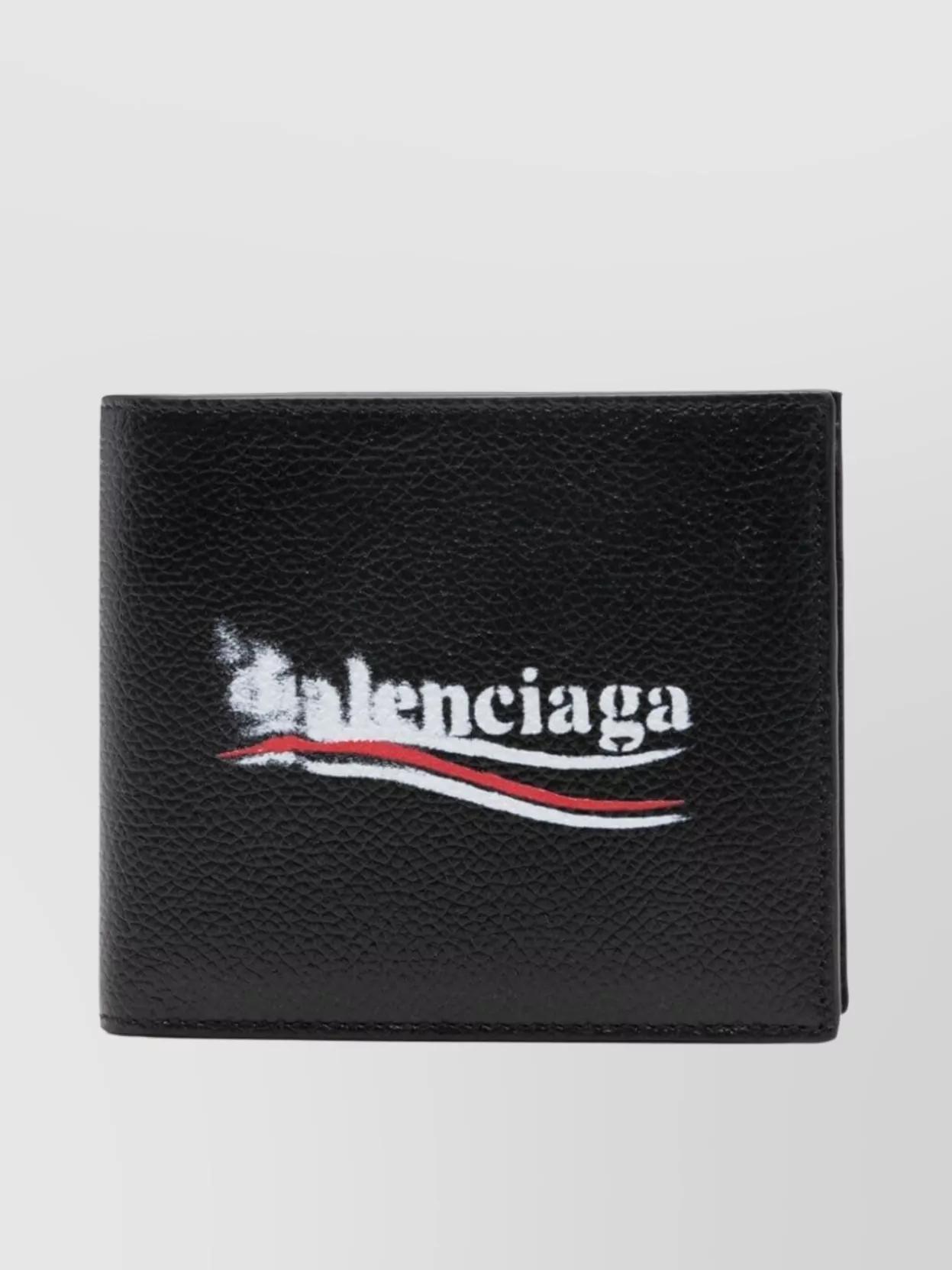 Balenciaga Bi-Fold Leather Wallet With Grained Texture in Black for Men ...