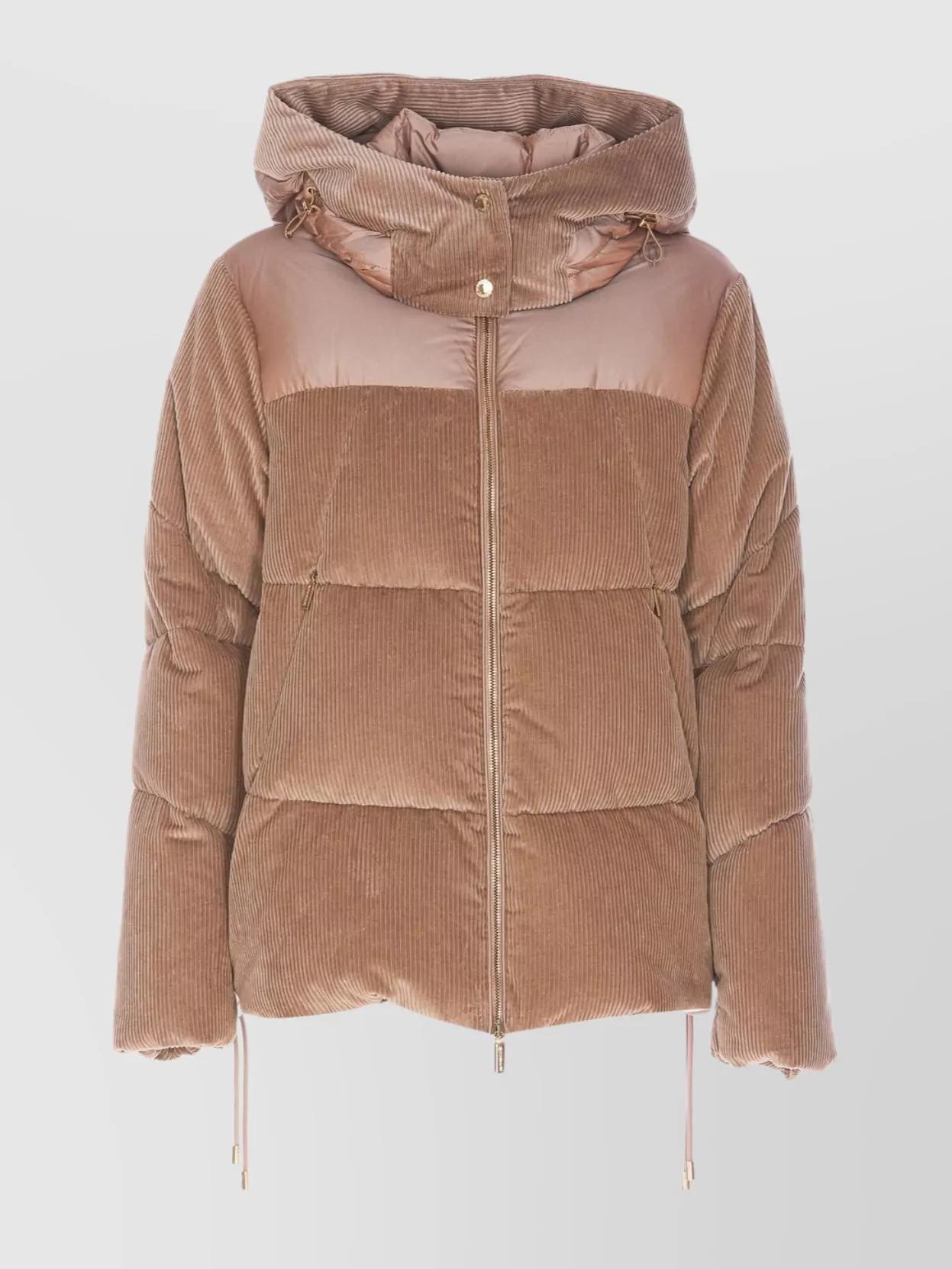 Moorer Quilted Velvet Hooded Jacket With Corduroy Panels in Brown | Lyst