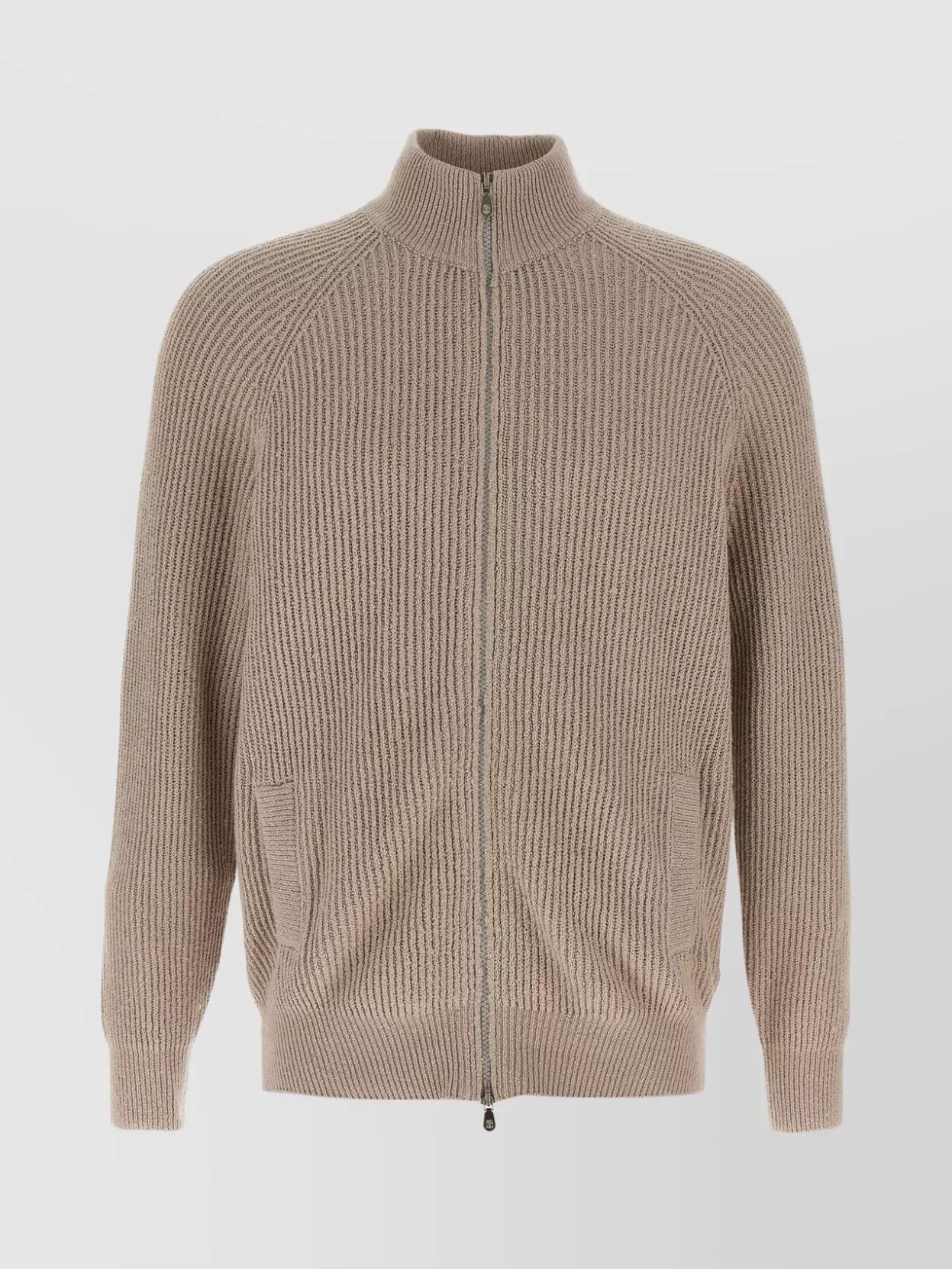 Brunello Cucinelli Collar Zip Cardigan Ribbed Texture in Natural for ...