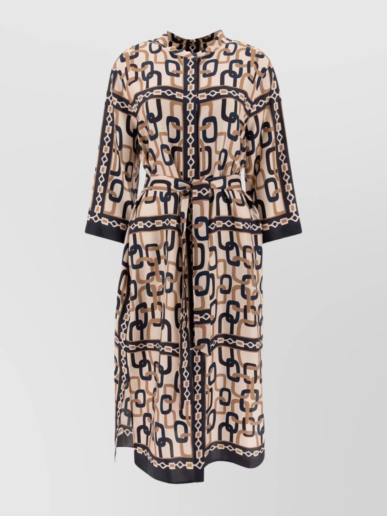 Max Mara Printed Silk Twill Dress With Geometric Pattern in White | Lyst