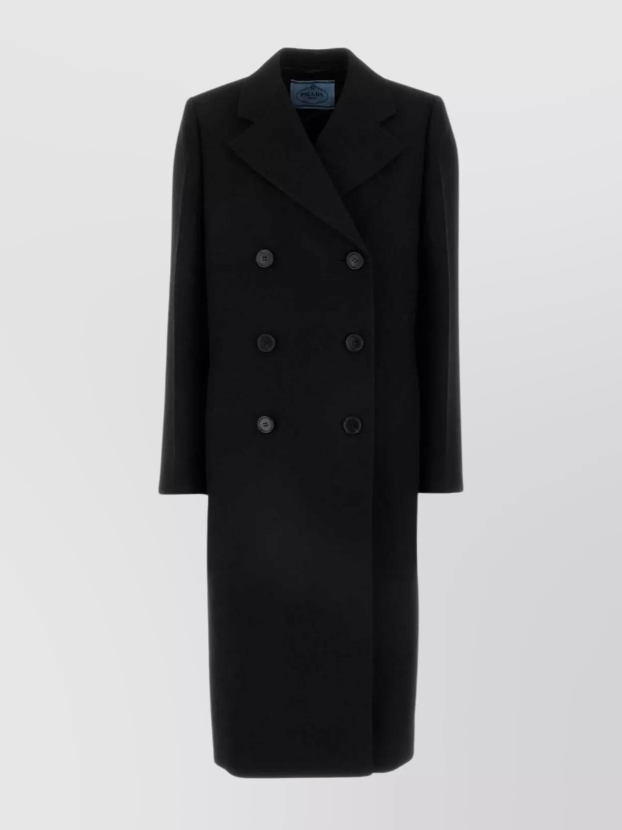 Prada Wool Coat With Double-Breasted Design And Back Vent in Black | Lyst