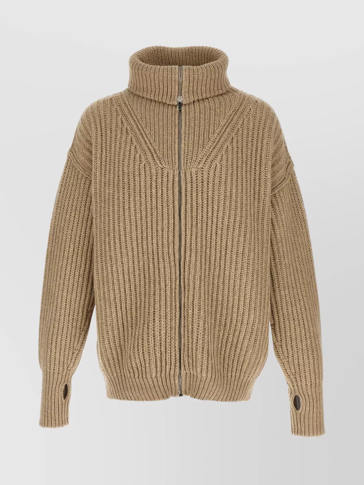Lemaire Ribbed Cardigan With Drop Shoulders And High Collar in Natural ...