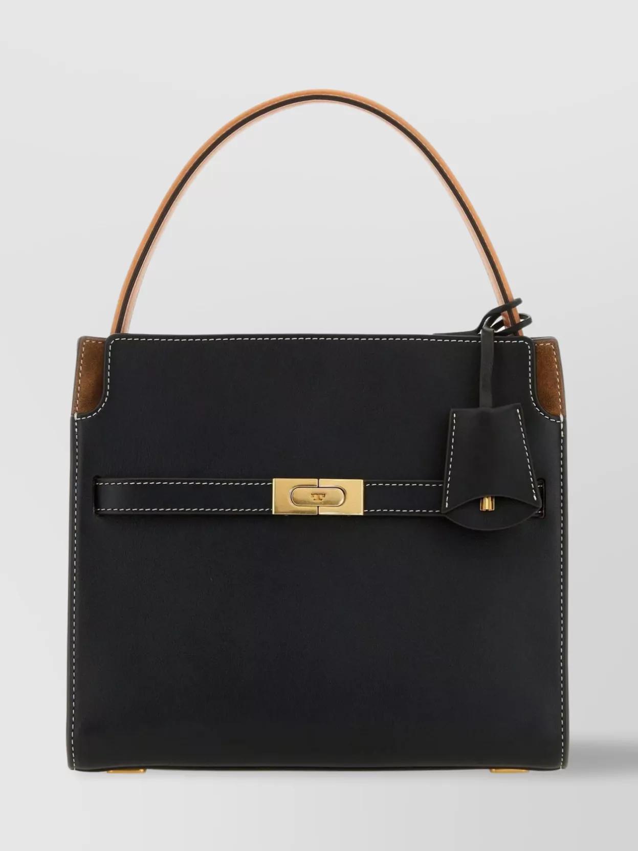 Tory Burch Double Lee Radziwill Leather Shoulder Bag in Black | Lyst