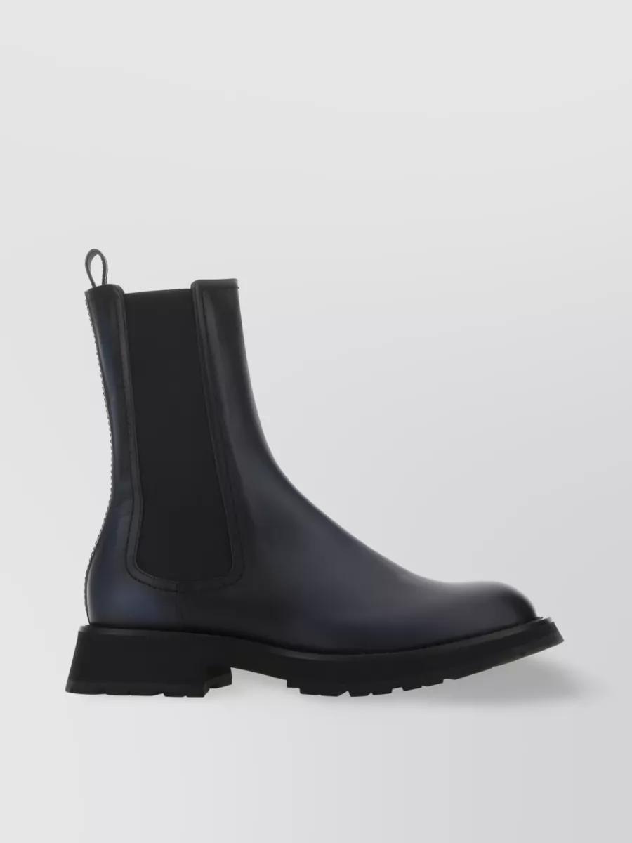 McQueen Flexible Leather Boots With Elasticated Panels in Black for Men ...