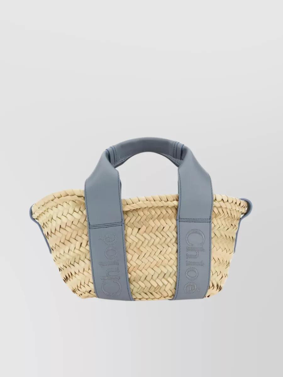 Chloé Woven Raffia Tote With Leather Trim in Blue | Lyst