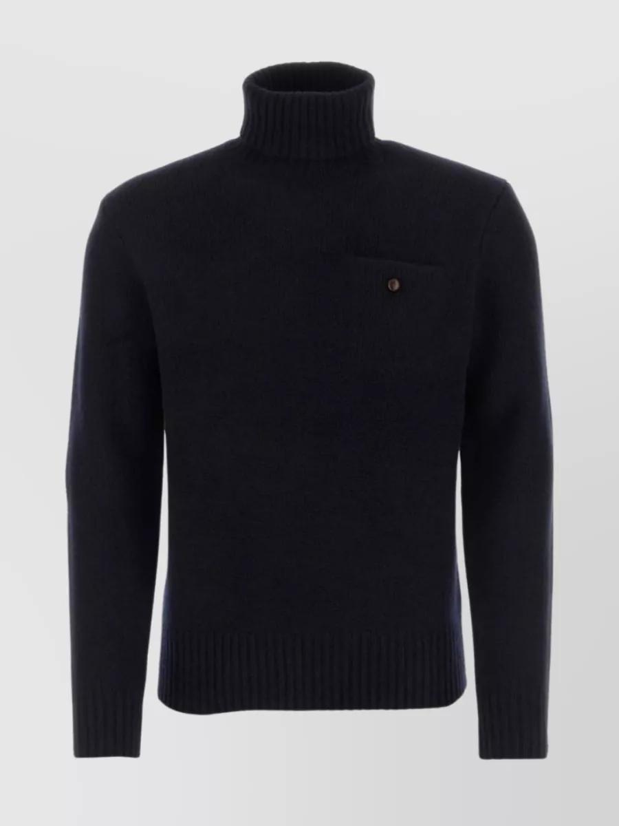 Polo Ralph Lauren Wool Blend Turtleneck With Ribbed Trim And Buttoned ...