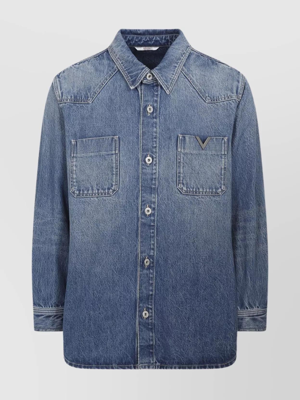 Valentino Denim Shirt Back Yoke Breast Patch in Blue for Men | Lyst