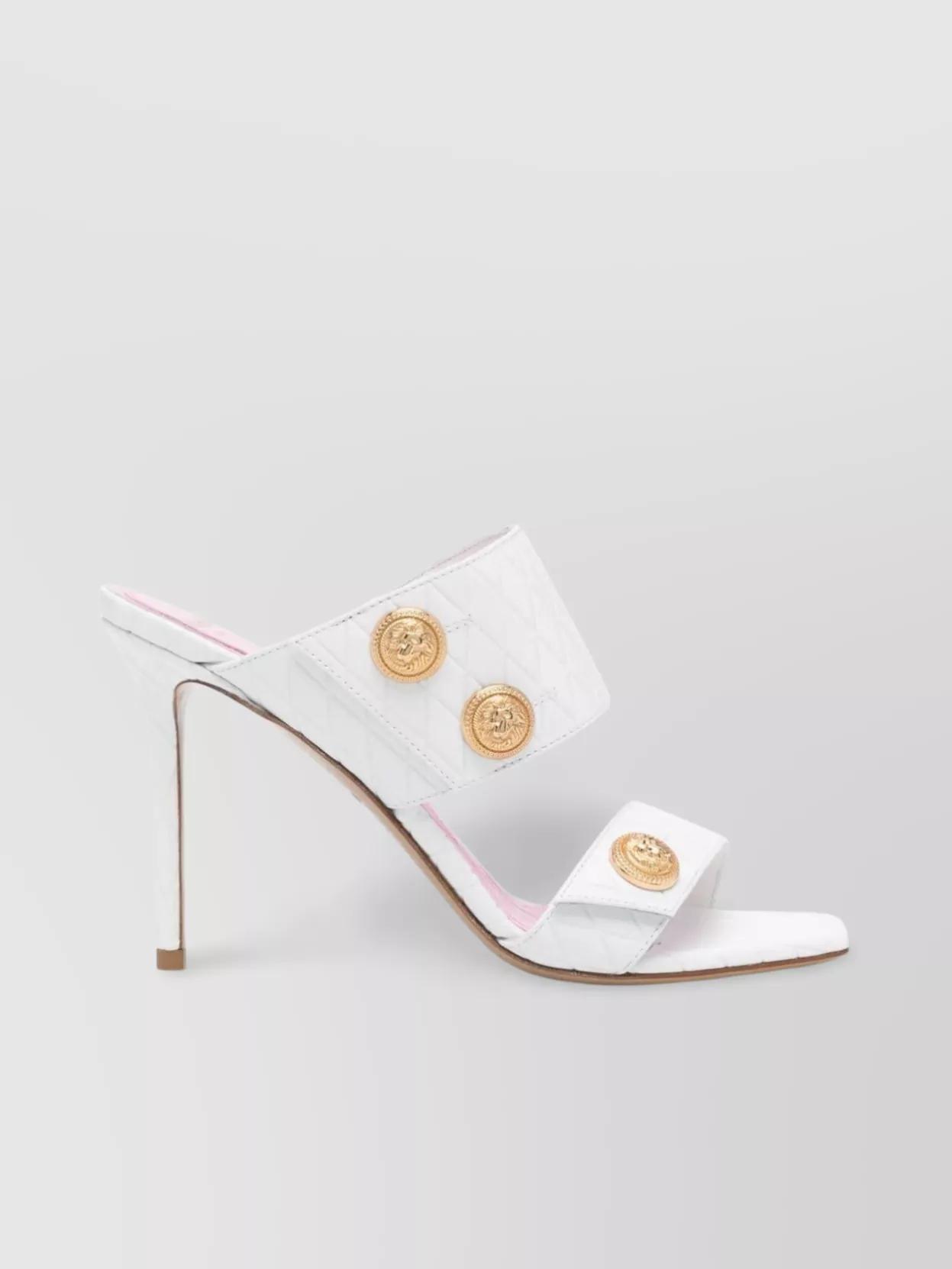 Balmain Stiletto Heel Quilted Mules With Lion Head in White | Lyst