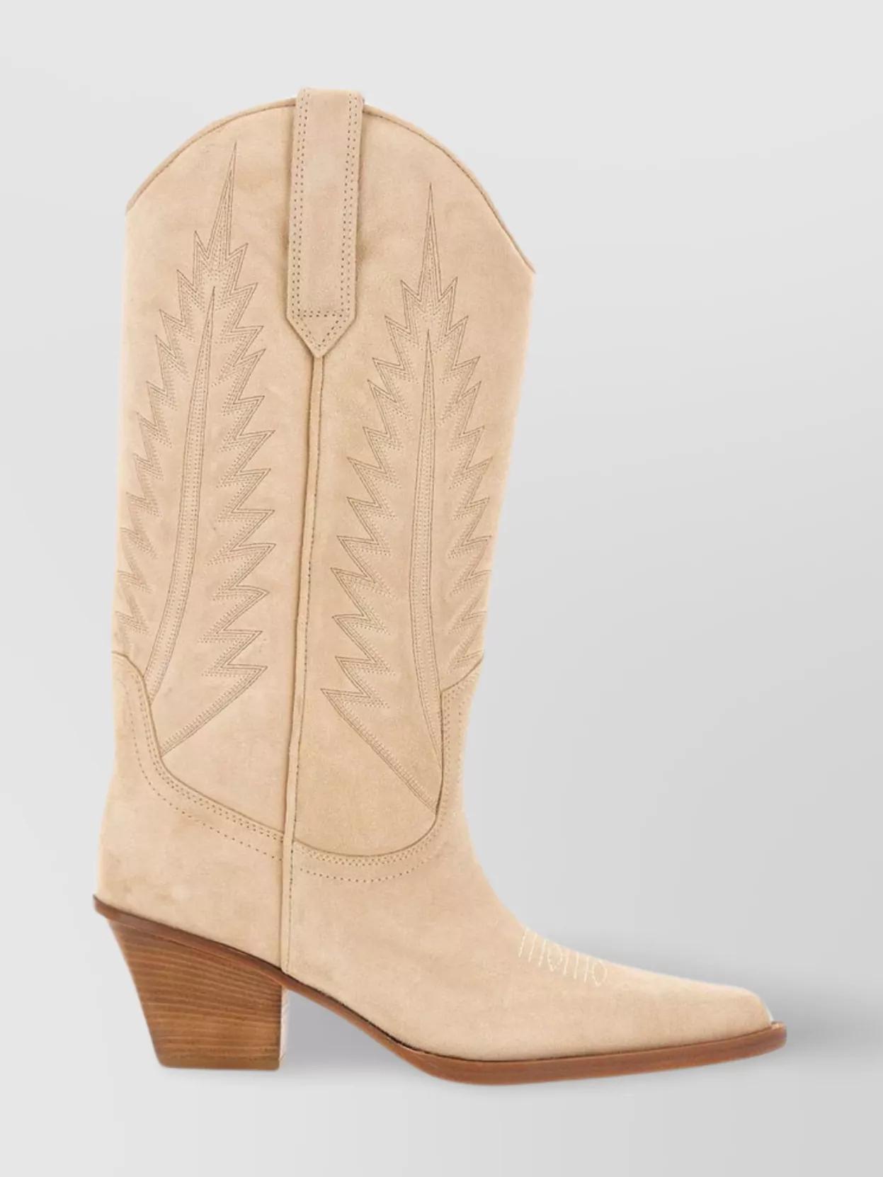 Paris Texas Texan Embroidered Suede Mid-Calf Boots in Natural | Lyst