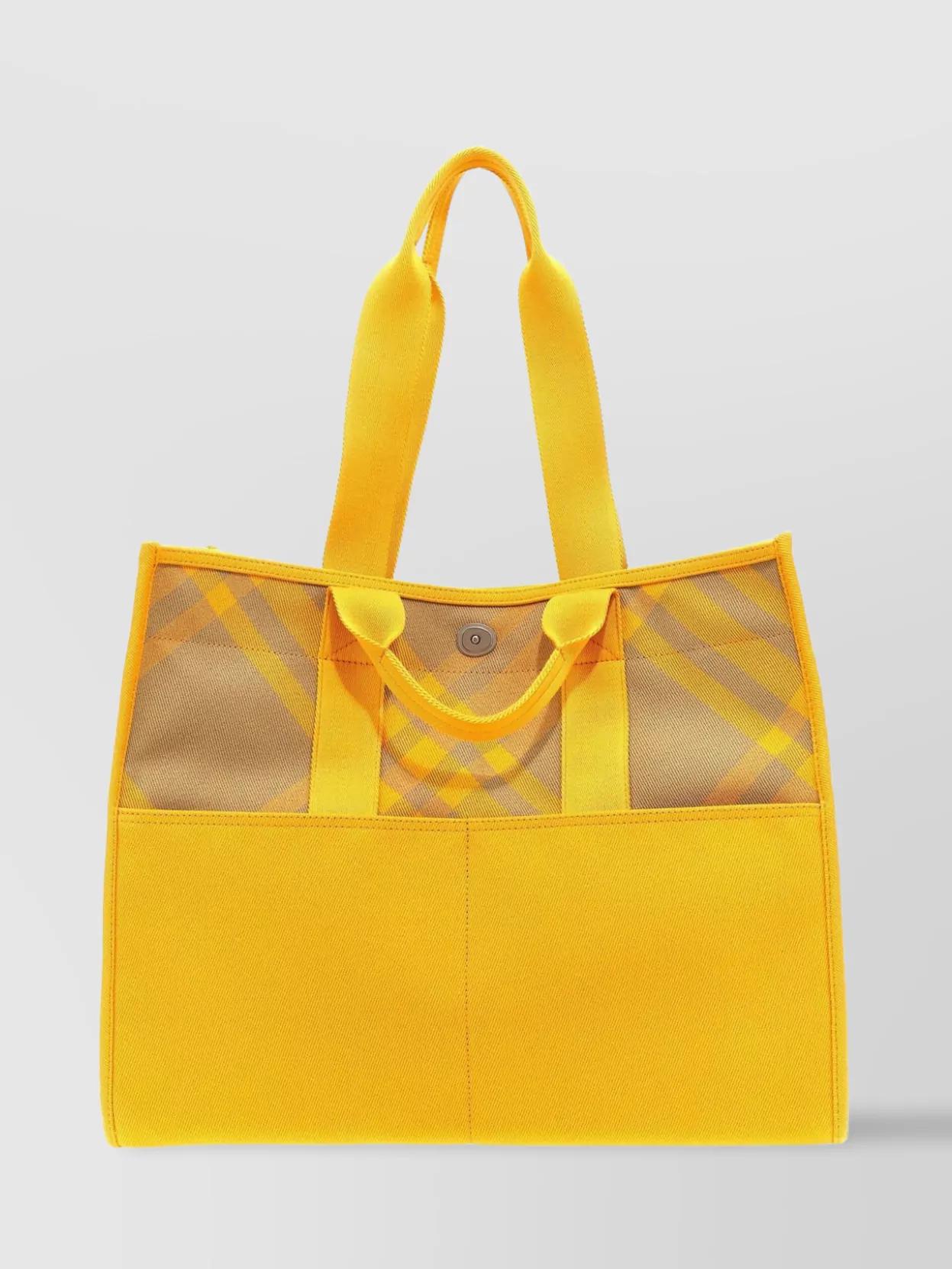 Burberry Checkered Pattern Tote Bag With Open Top in Yellow | Lyst