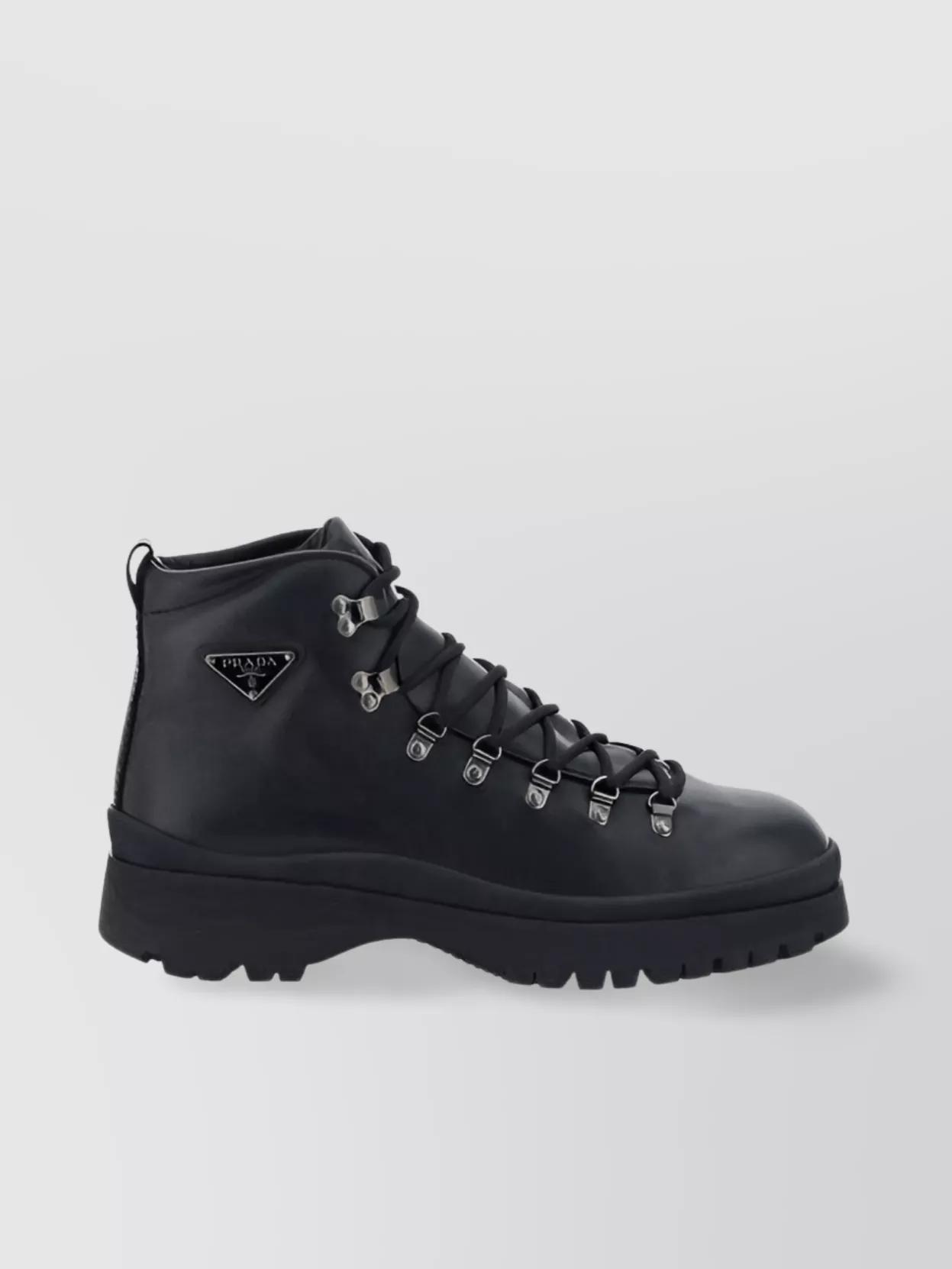 Prada Chunky Sole Leather Ankle Boots With Triangle Detail in Black for ...