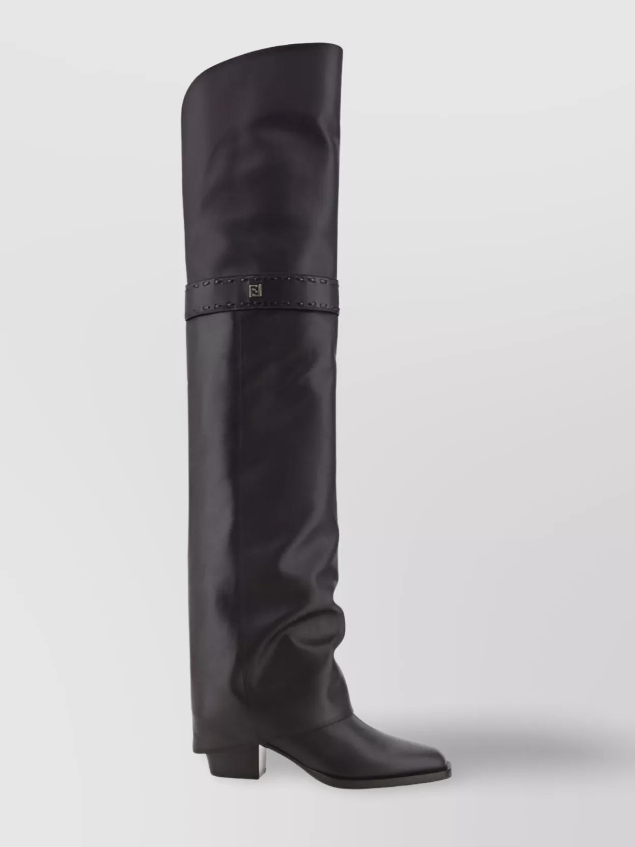 Fendi Leather Over-The-Knee High Boots With Square Toe | Lyst