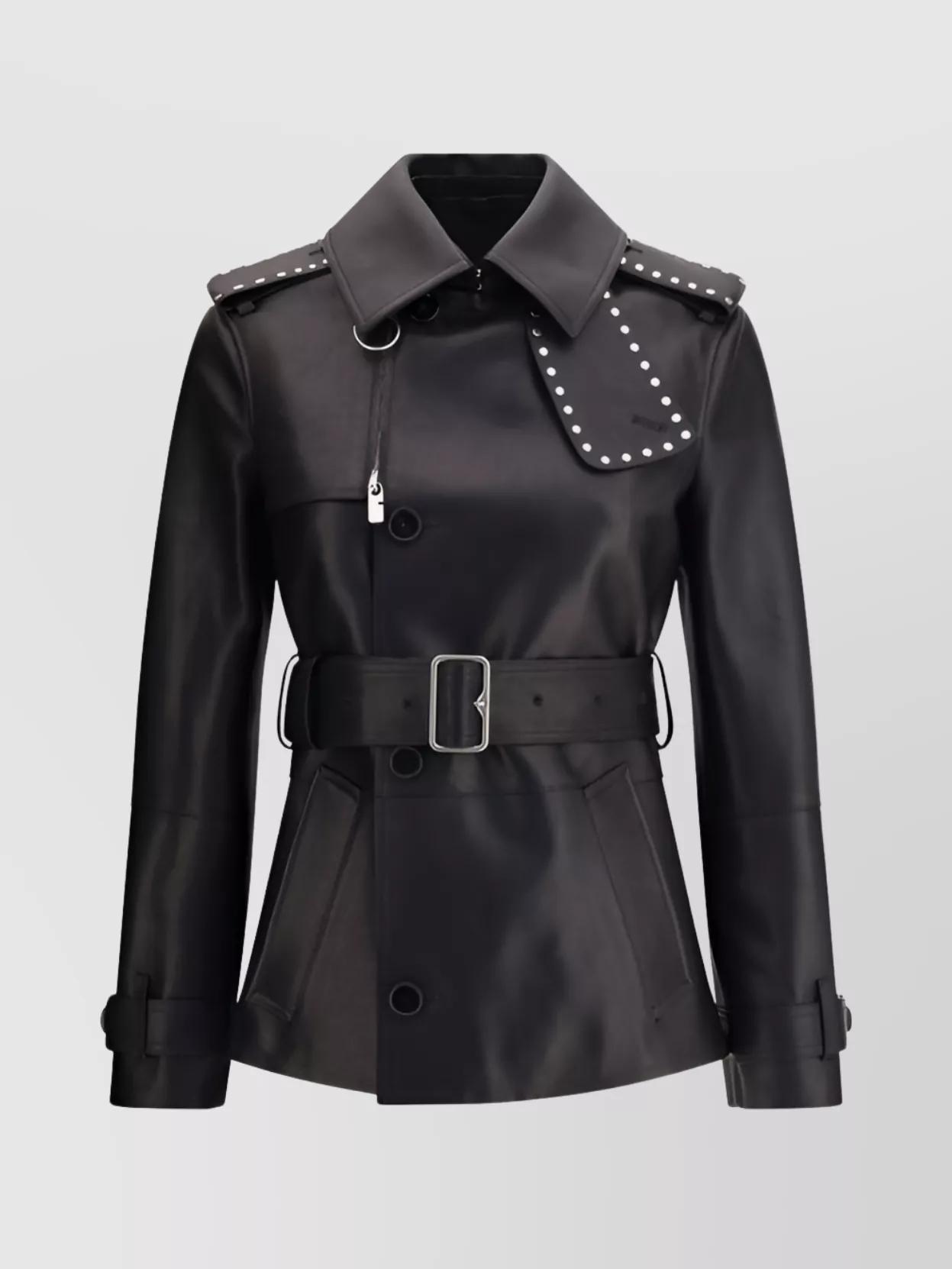 Burberry Leather Jacket With Belt And Stud Detail in Black | Lyst