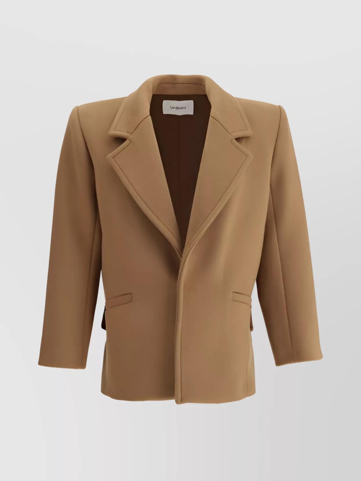 Saint Laurent Wool Coat With Wide Lapels And Back Vent in Natural | Lyst
