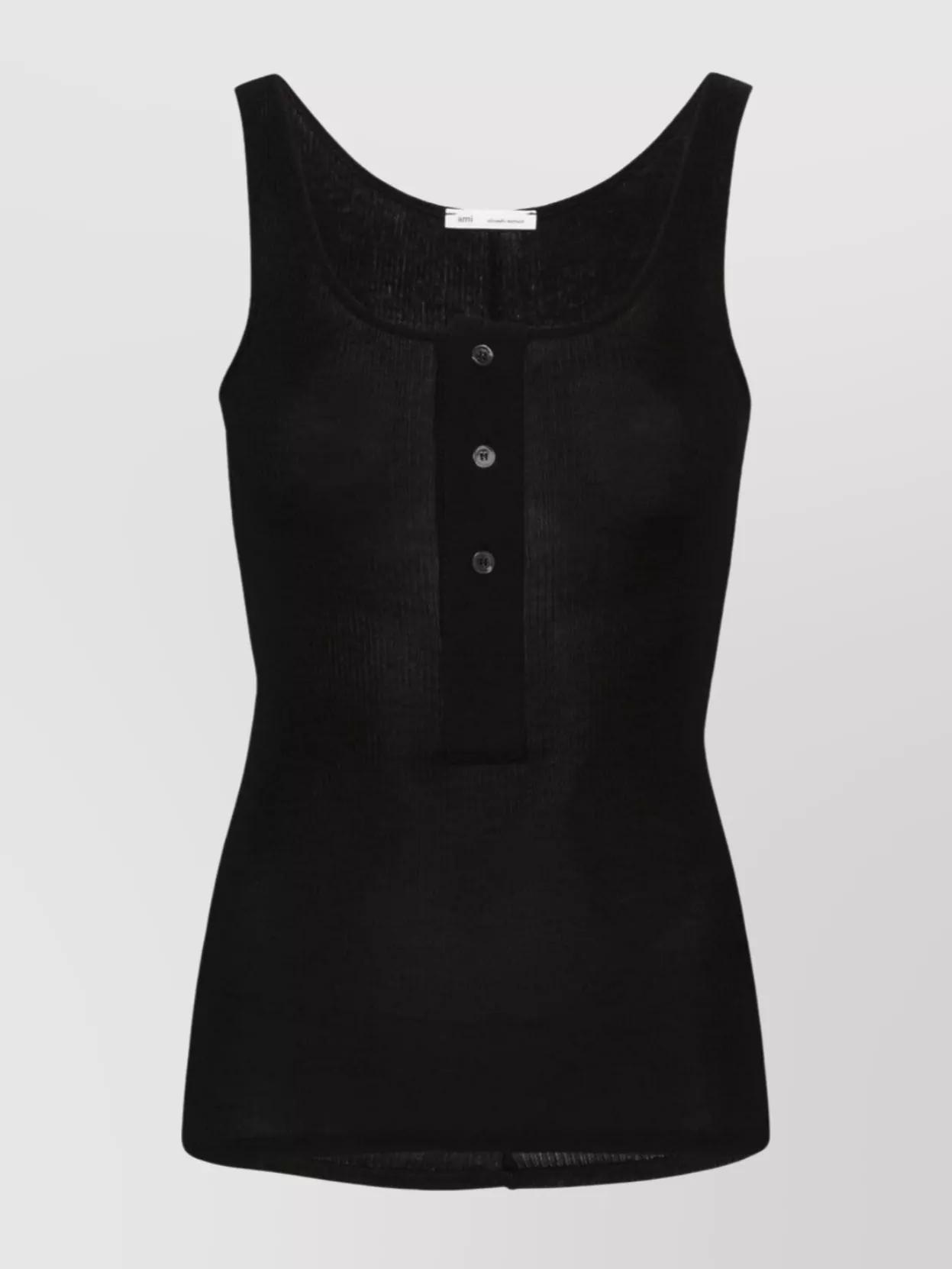 Ami Paris Tank Top With Button Detailing And Ribbed Texture in Black | Lyst