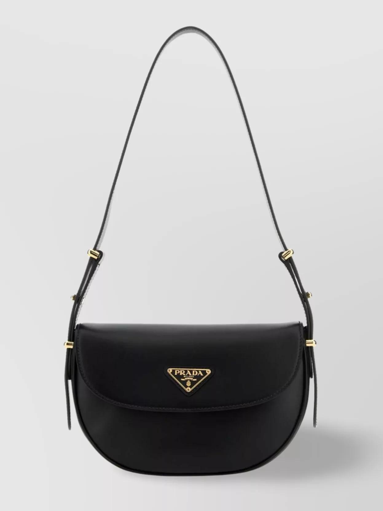 Prada Shoulder Bag Leather Curved Shape in Black | Lyst