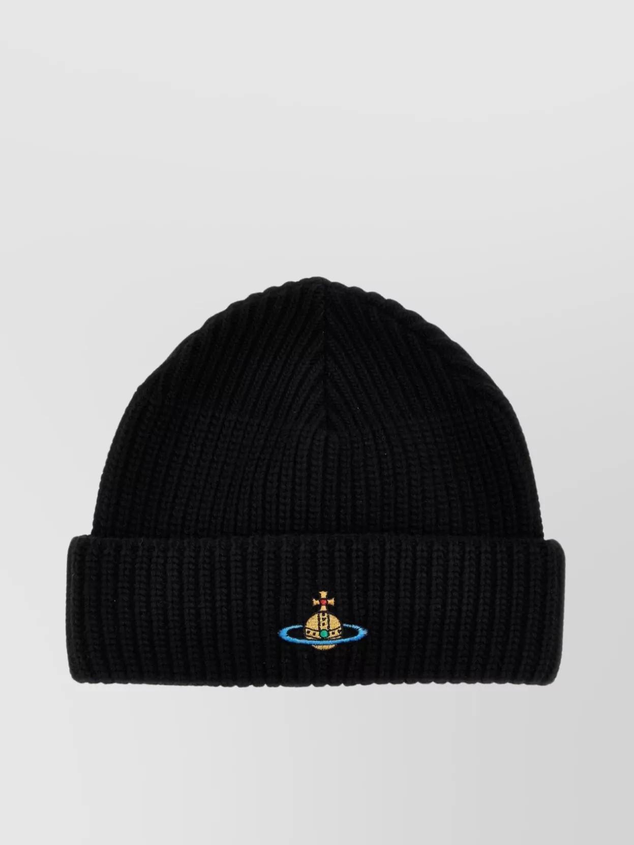 Vivienne Westwood Beanie Logo Cuff Ribbed Texture in Black | Lyst