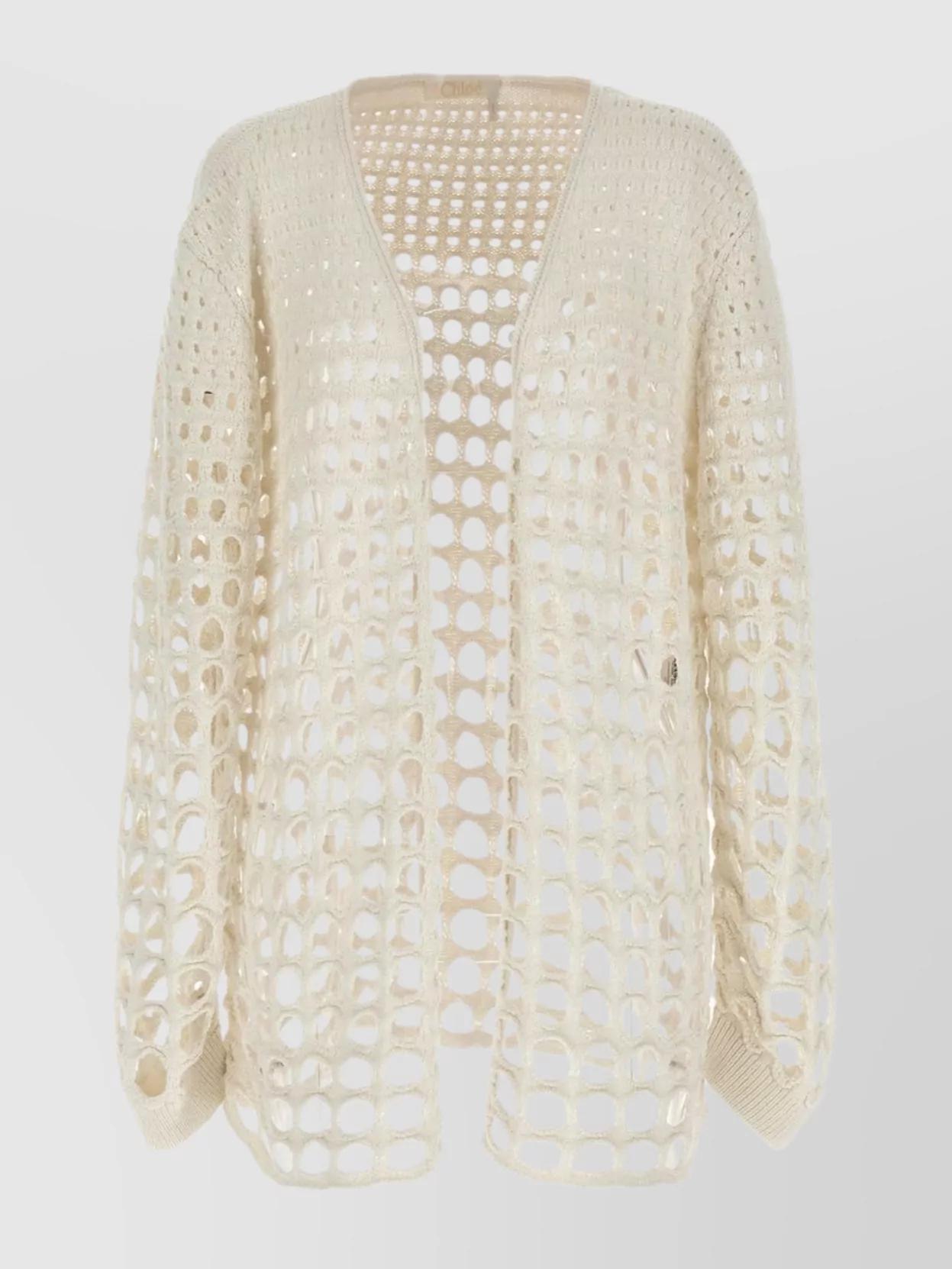 Chloé Knit Cardigan Featuring Macramé Pattern in Natural | Lyst