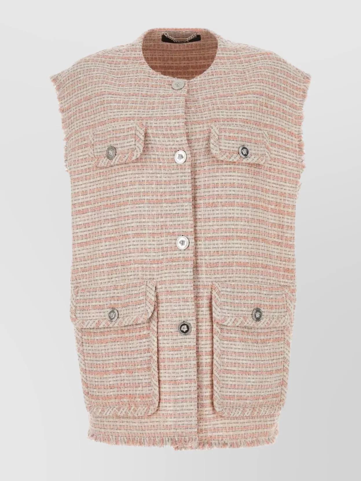 Versace Oversize Tweed Vest With Embroidered Edges in Natural | Lyst