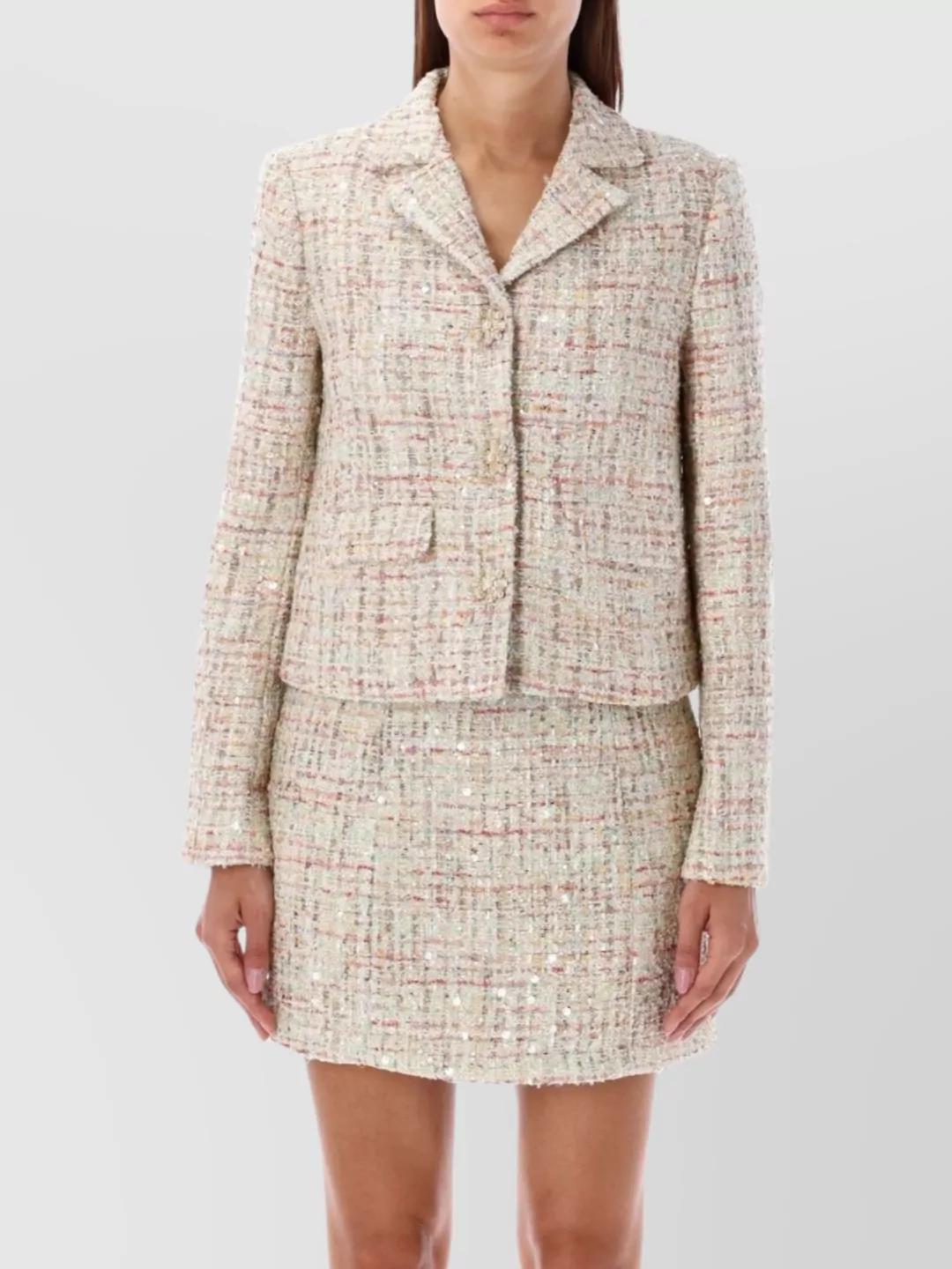 Self-Portrait Sequin Bouclé Tweed Jacket With Fringed Edges in Natural ...