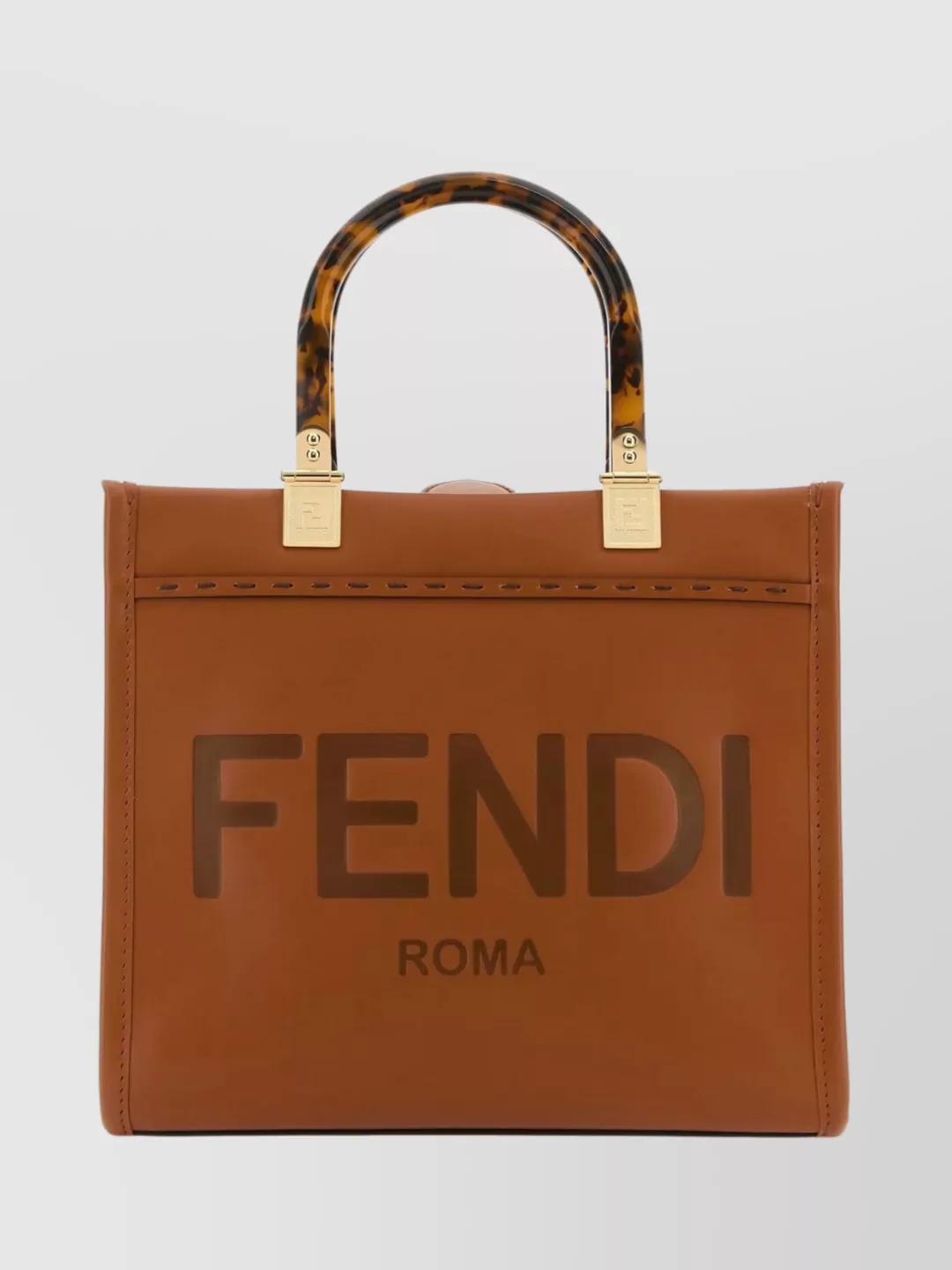 Fendi Small Leather Shopping Bag With Plexiglass Handles in Brown | Lyst