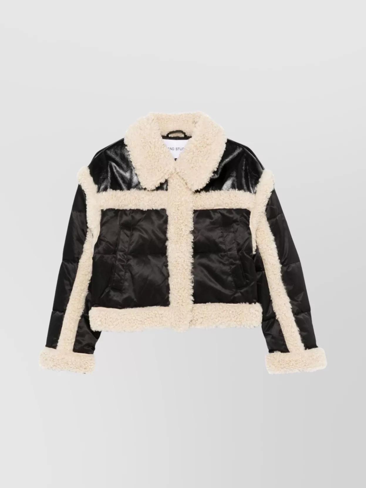 Stand Studio Padded Quilted Down Jacket With Faux-Shearling Trim in ...