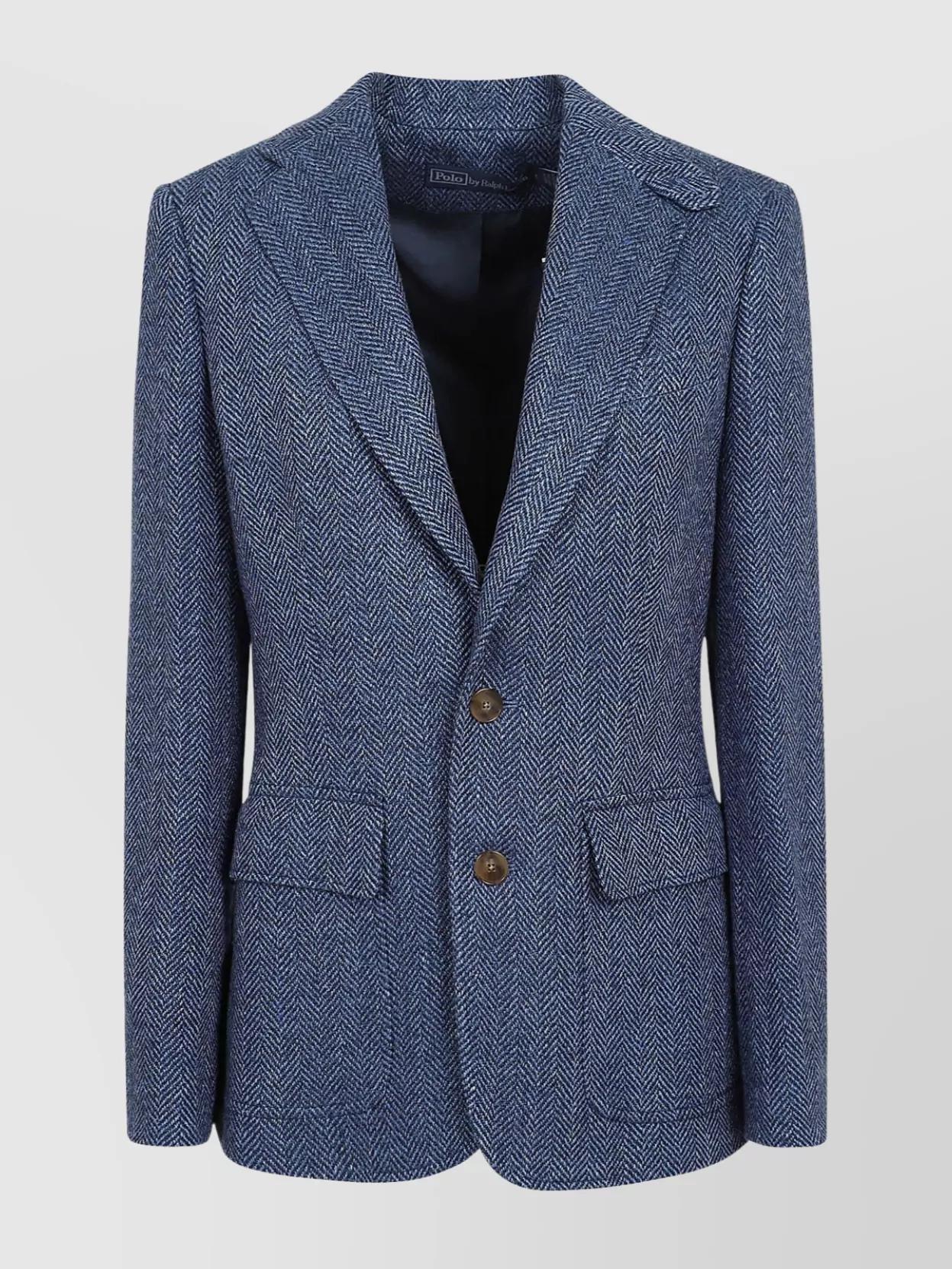 Polo Ralph Lauren Notch Lapel Herringbone Blazer With Back Vent in Blue | Lyst