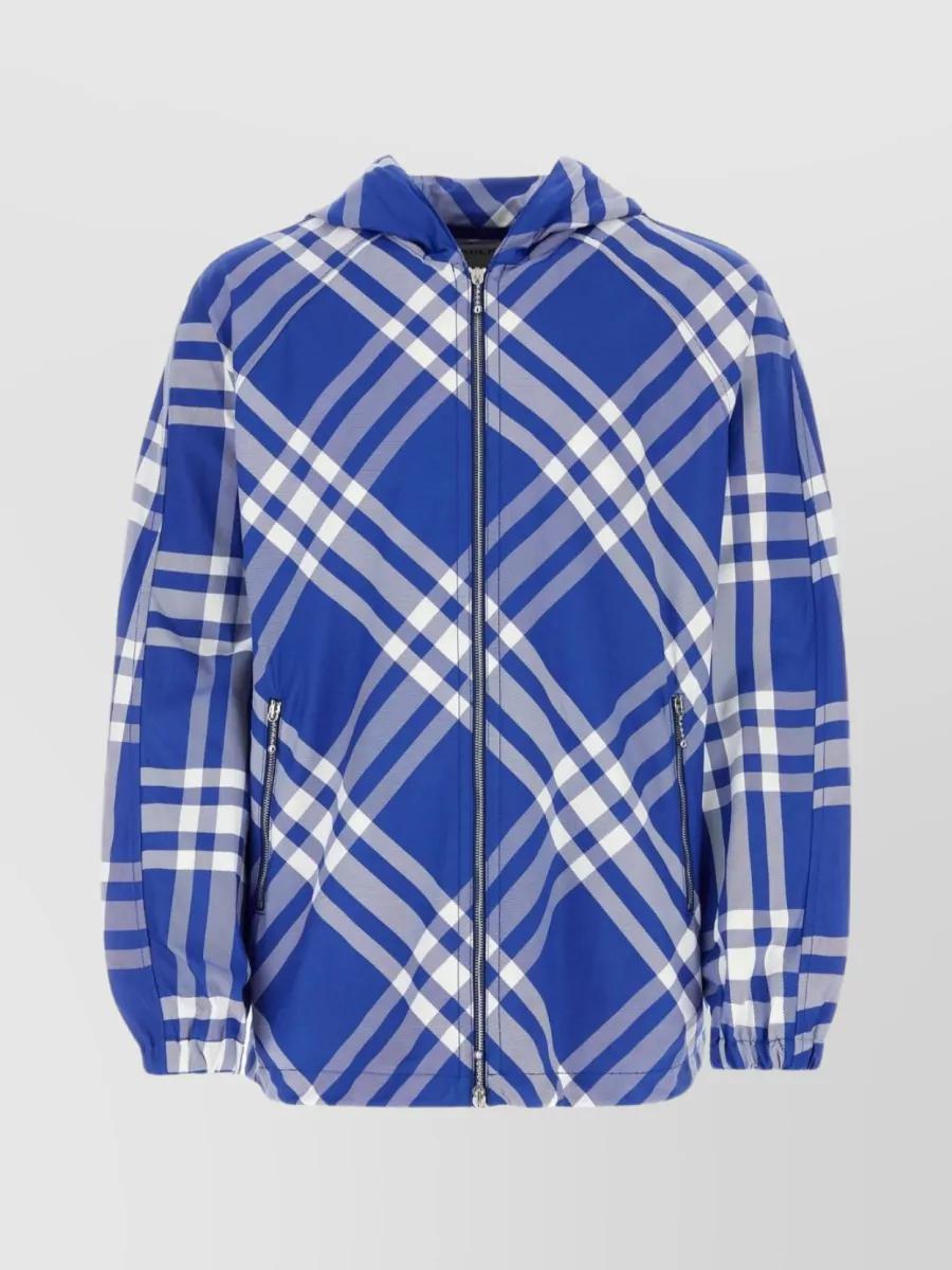 Burberry Check Pattern Embroidered Nylon Jacket in Blue for Men | Lyst