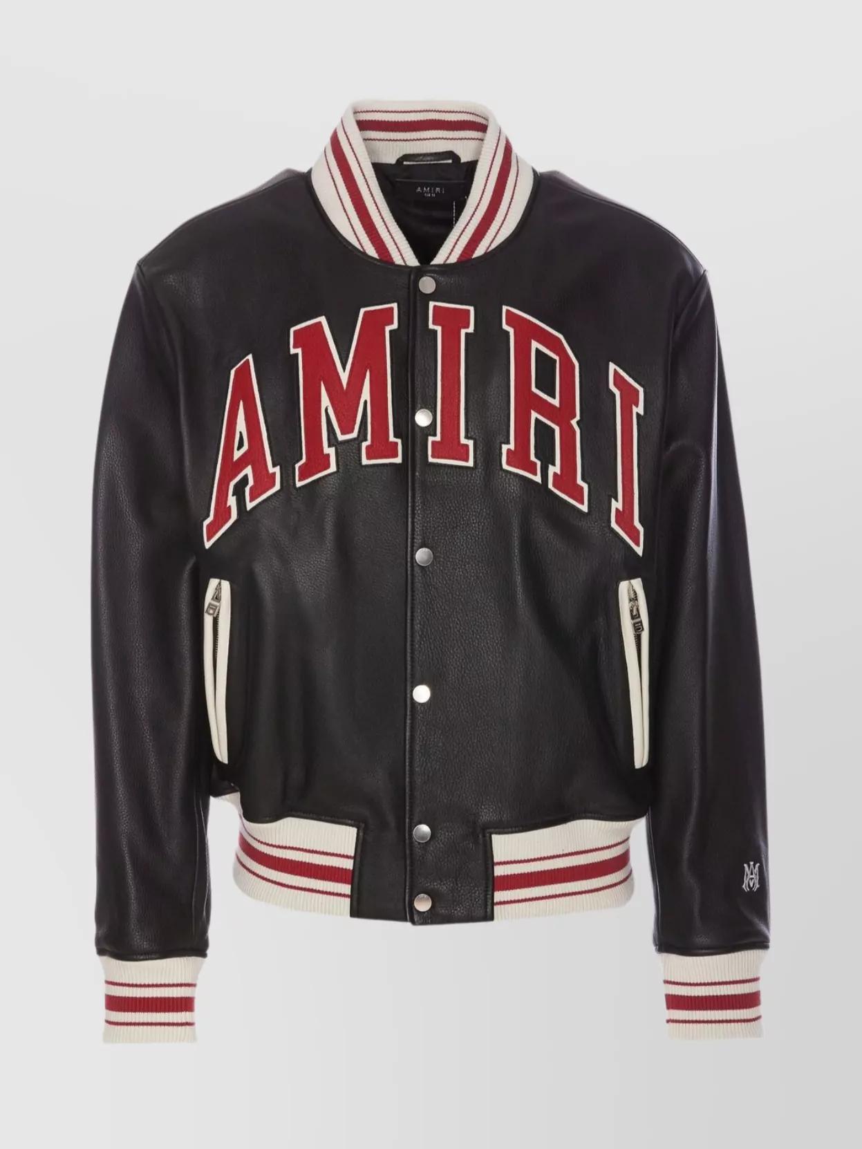 Amiri Ribbed Collar Leather Bomber Jacket in Gray for Men | Lyst