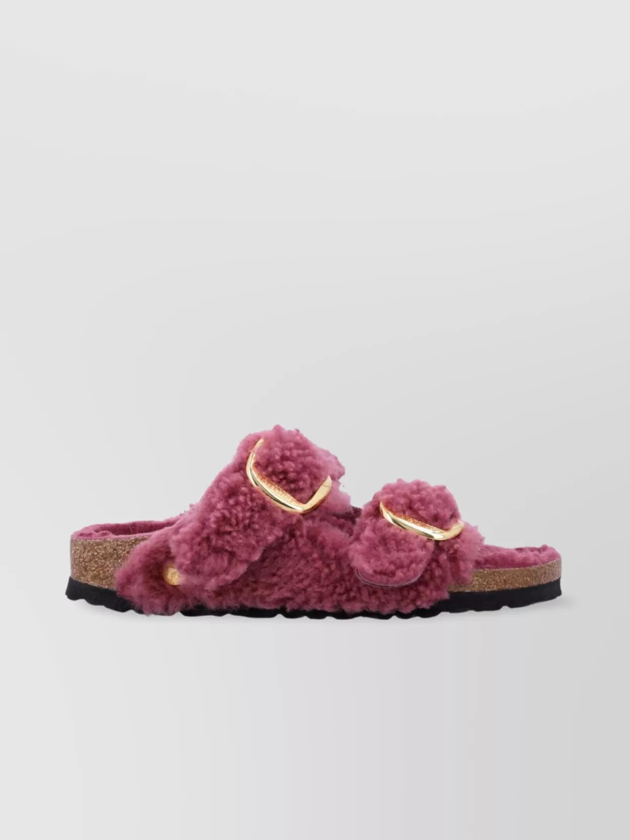Birkenstock Shearling Slippers Big Buckle in Pink | Lyst