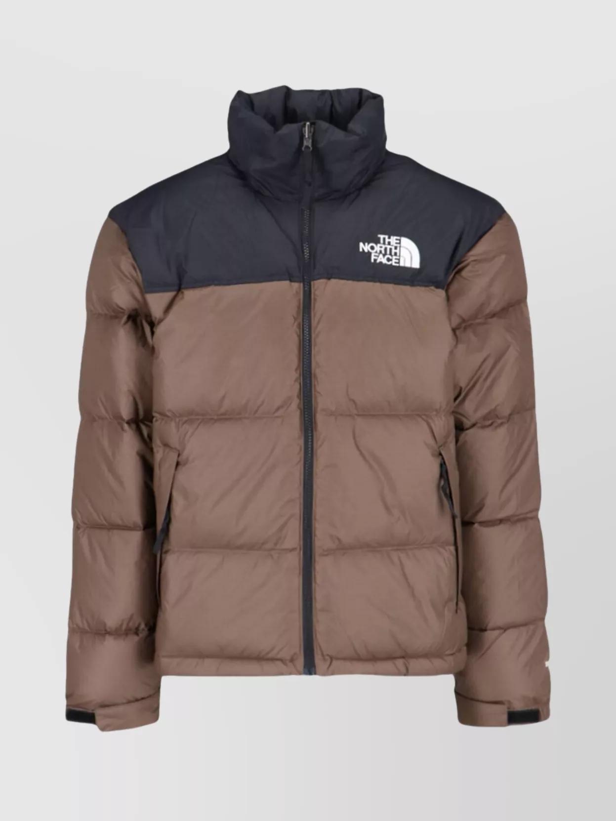 The North Face High Collar Puffer Jacket With Quilted Texture in Brown ...