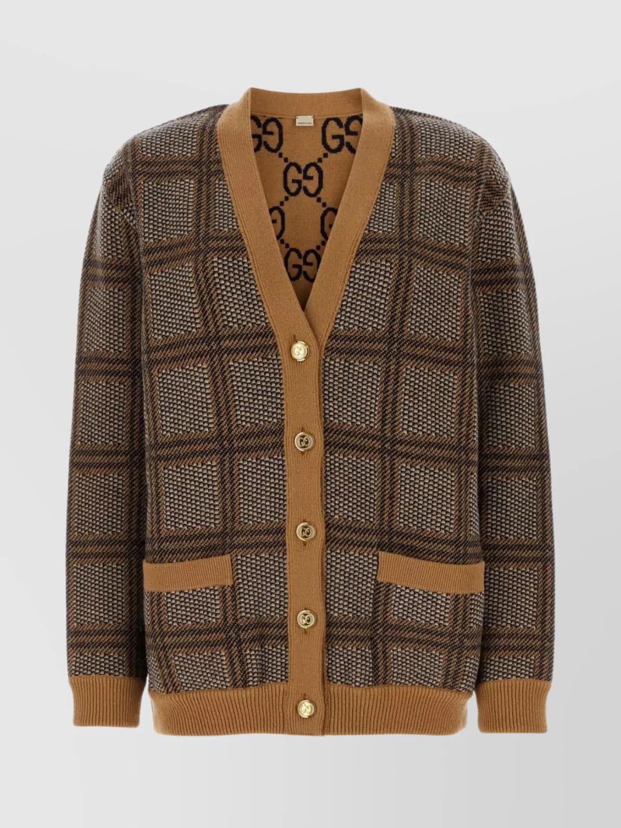 Gucci Reversible Wool Blend Cardigan With Embroidered Pattern in Brown ...
